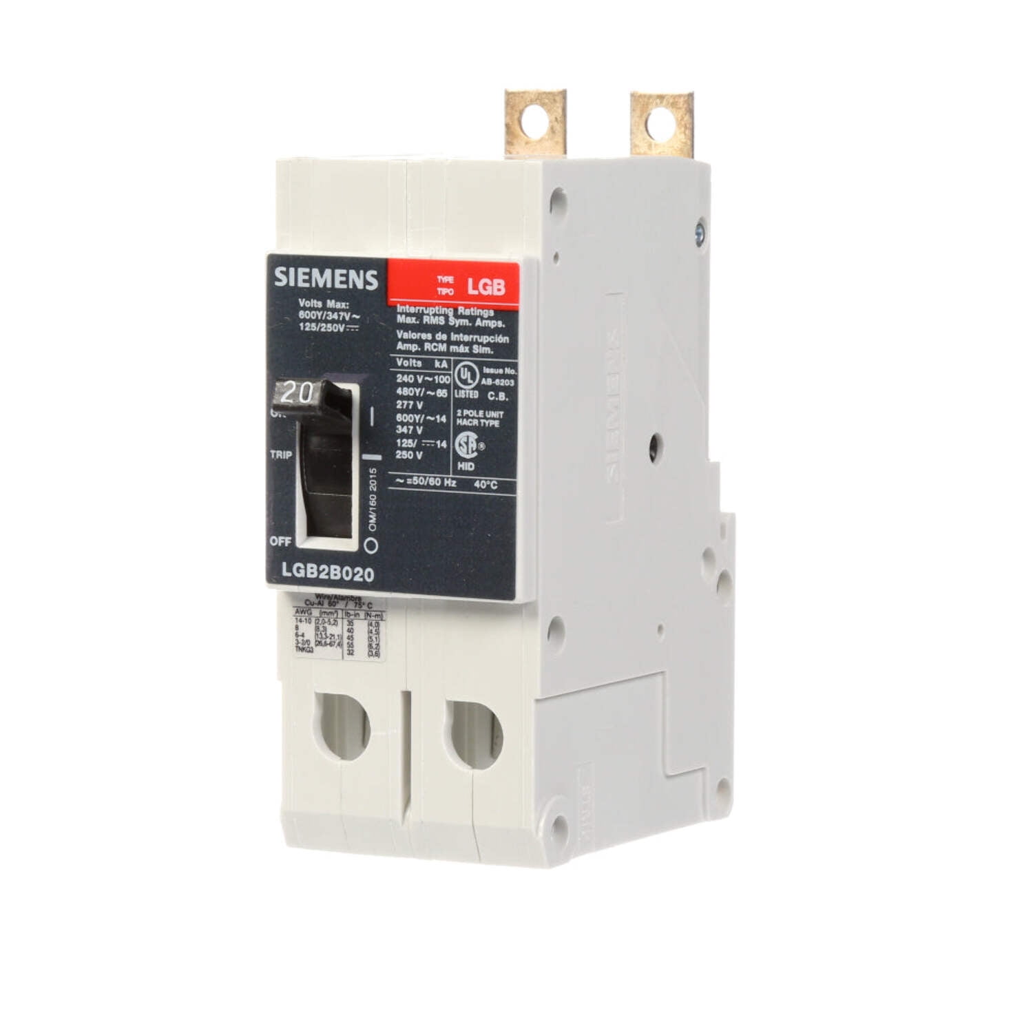 LGB2B025B - Siemens Bolt-On 600V 25A 2 pole circuit breaker 100kA@240V ...
