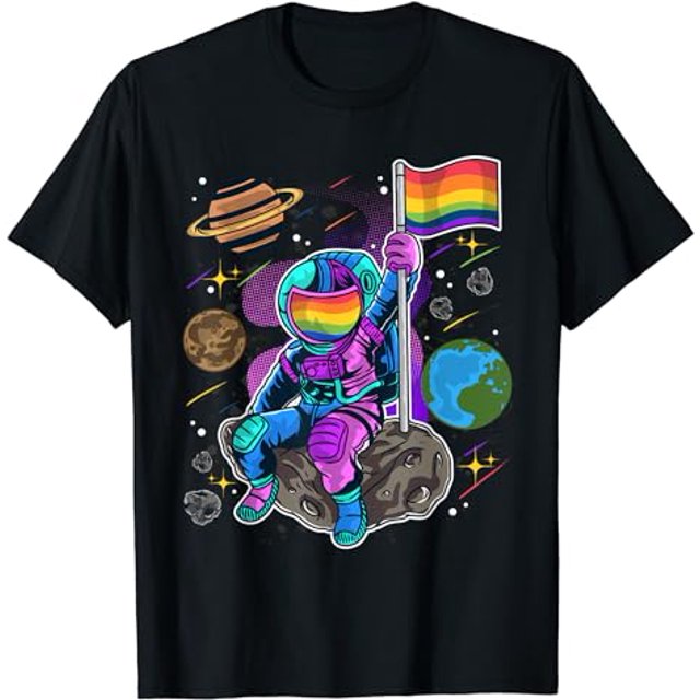 Lgbt Astronaut With Rainbow Pride Flag Sitting On The Moon T Shirt