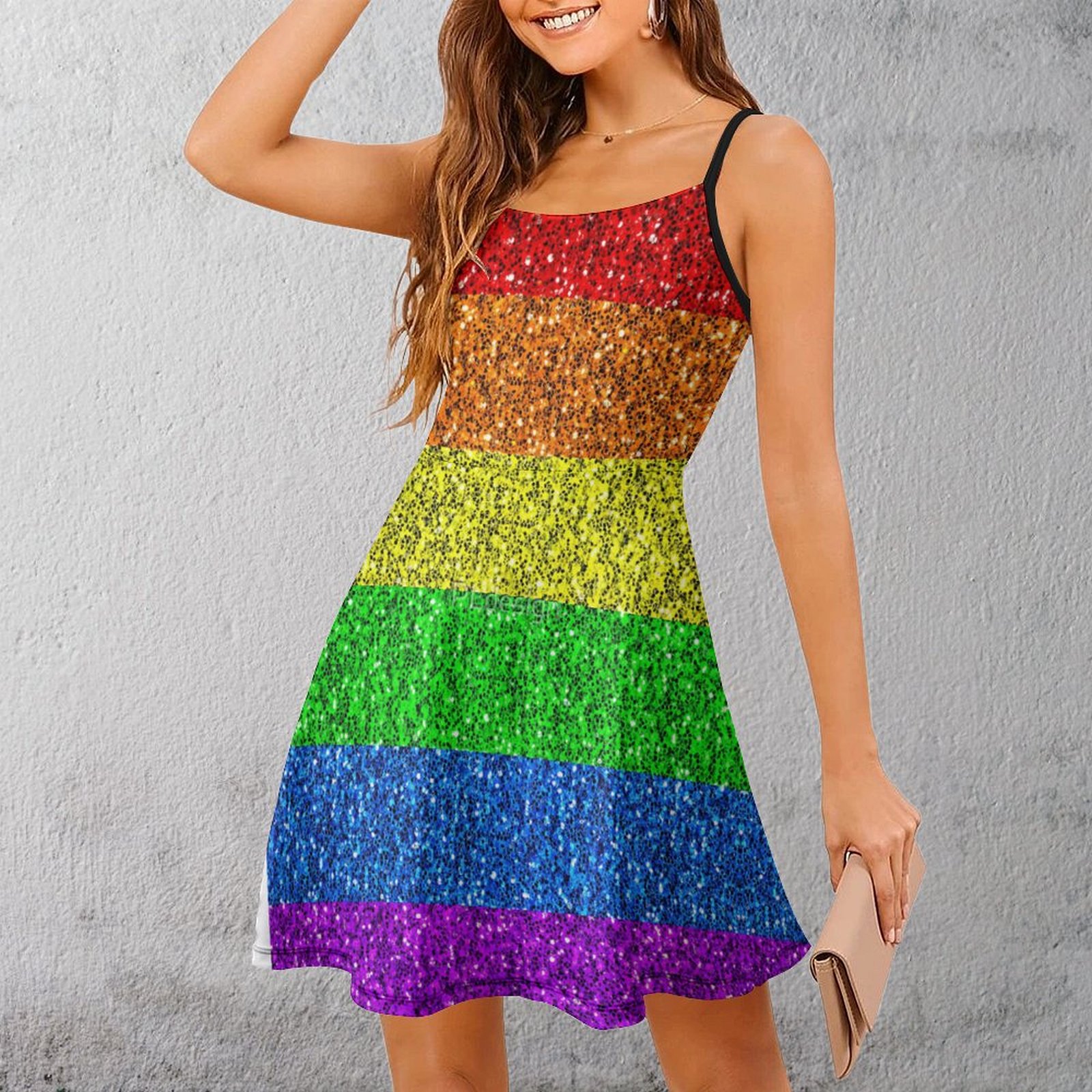 LGBT Flag Vibrant Glitter Sparkles Women's Sling Dress Funny Novelty ...