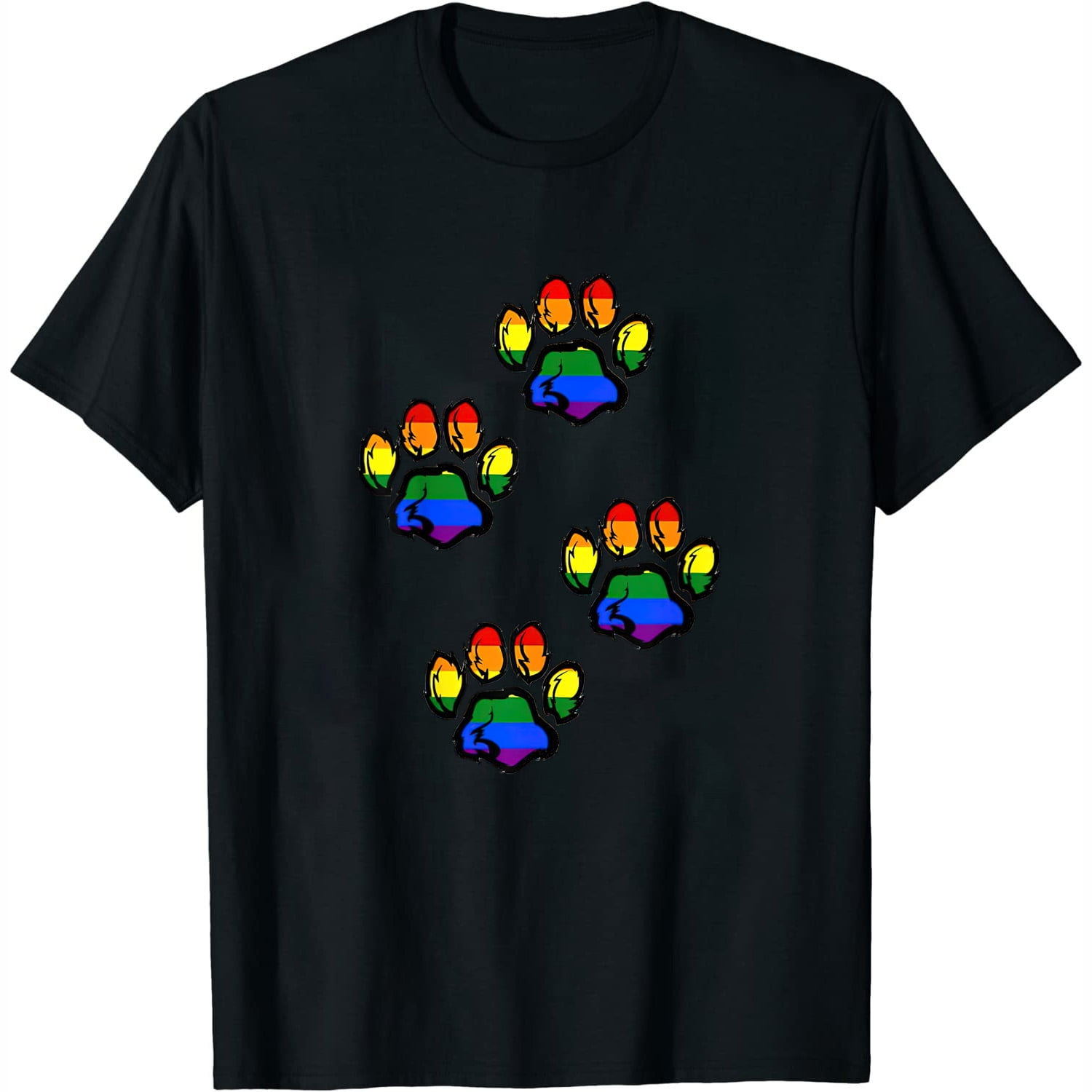 LGBT Furry Pride 4 dog Paw Print outline rainbow Fursuit Womens T-Shirt ...