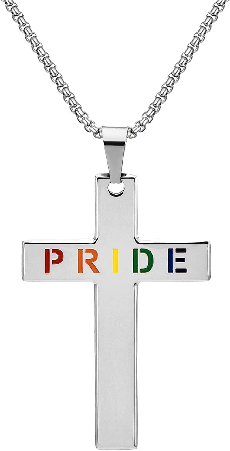 LGBT Gay Pride Cross Necklace: Stainless Steel Rainbow Pendant Necklace ...