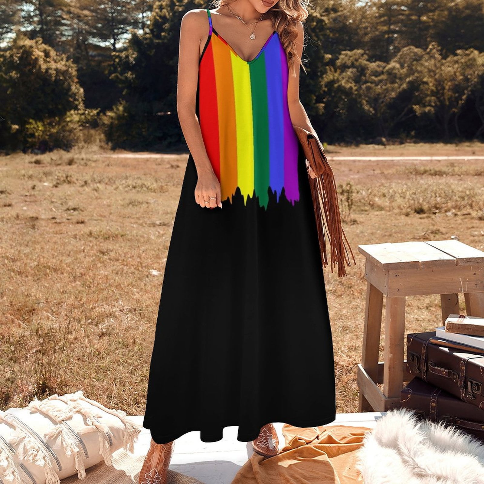 LGBT Gay Pride Drip Paint Sleeveless Dress Elegant gowns Woman dresses ...