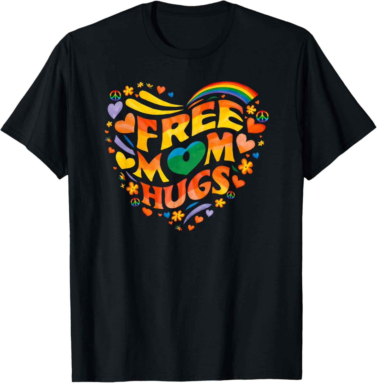 LGBT Lesbian Gay Transgender Heart Free Mom Hugs Pride T-Shirt ...