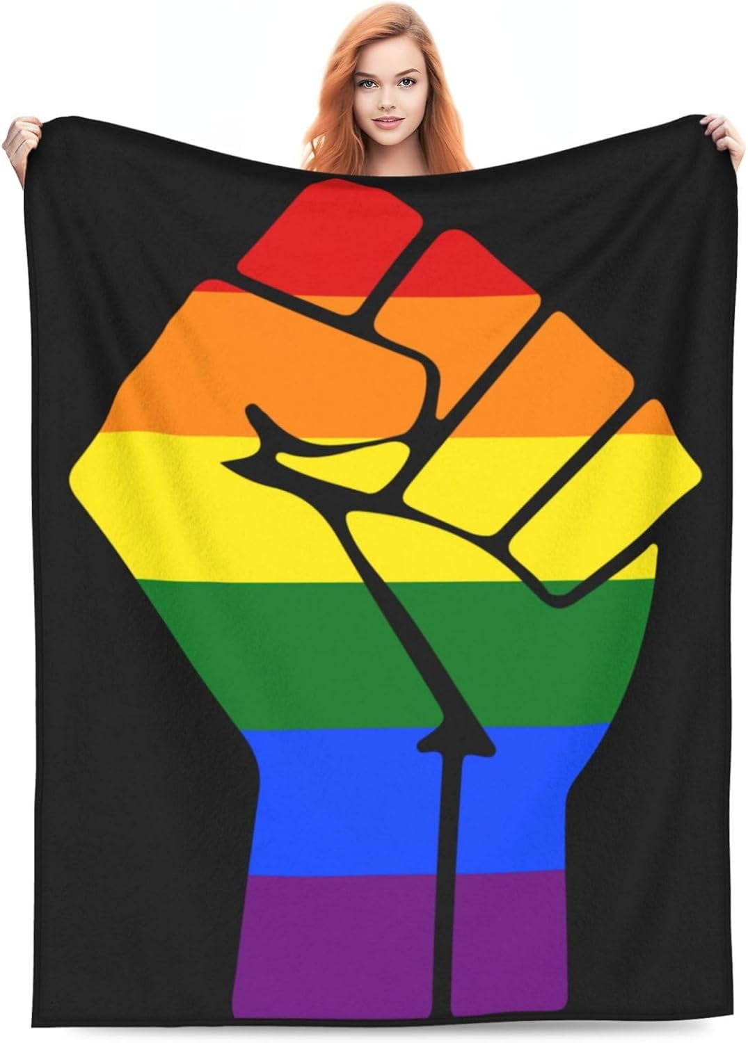 LGBT Pride Flag Fist Bed Blanket Fuzzy Fleece Flannel Throws Blanket ...