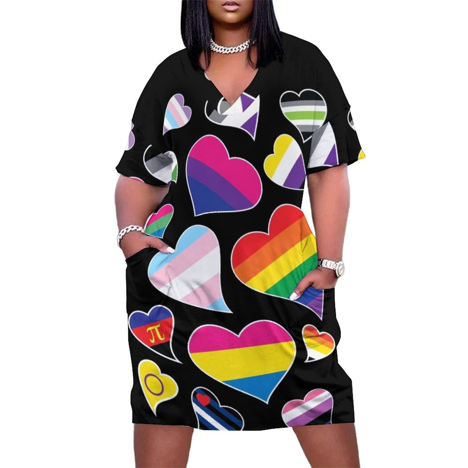 LGBT Pride Flag Hearts Loose Pocket Dress purple dress elegant party ...