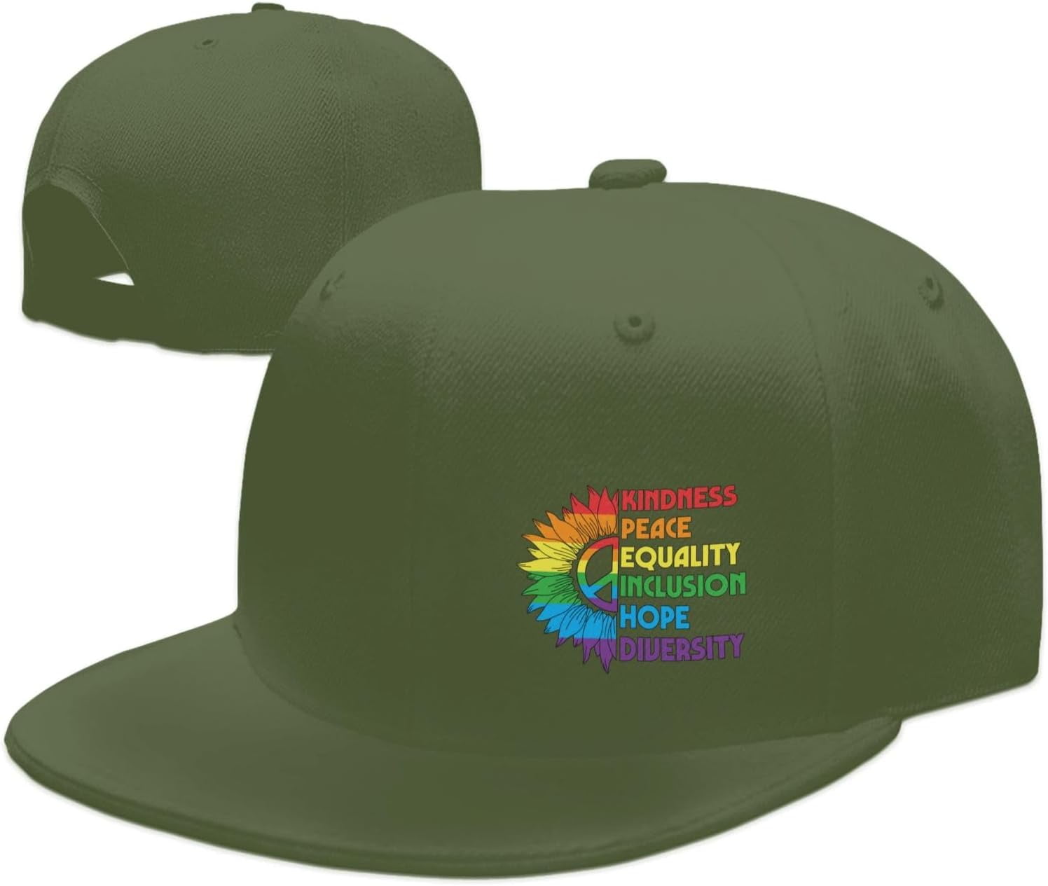 LGBT Pride Month Hat Rainbow Sunflower Kindness Flat Bill Brim Hat Gay ...