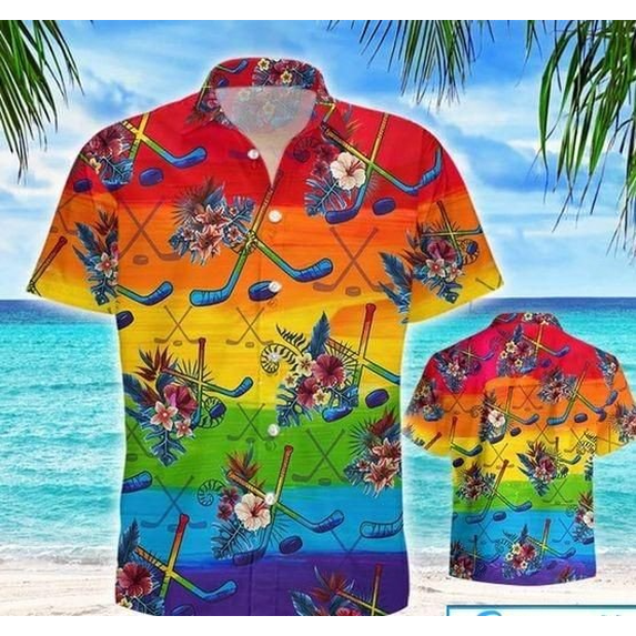 LGBT Pride Month Hawaiian Hockey, Rainbow Hockey Tropical Design ...