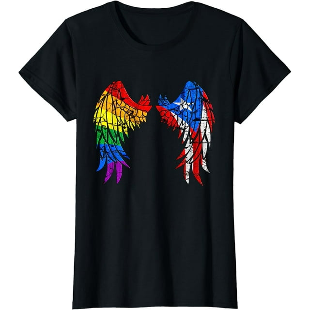 LGBT Pride Proud Puerto Rico Rainbow Flag Gift Angel Wings T-Shirt ...