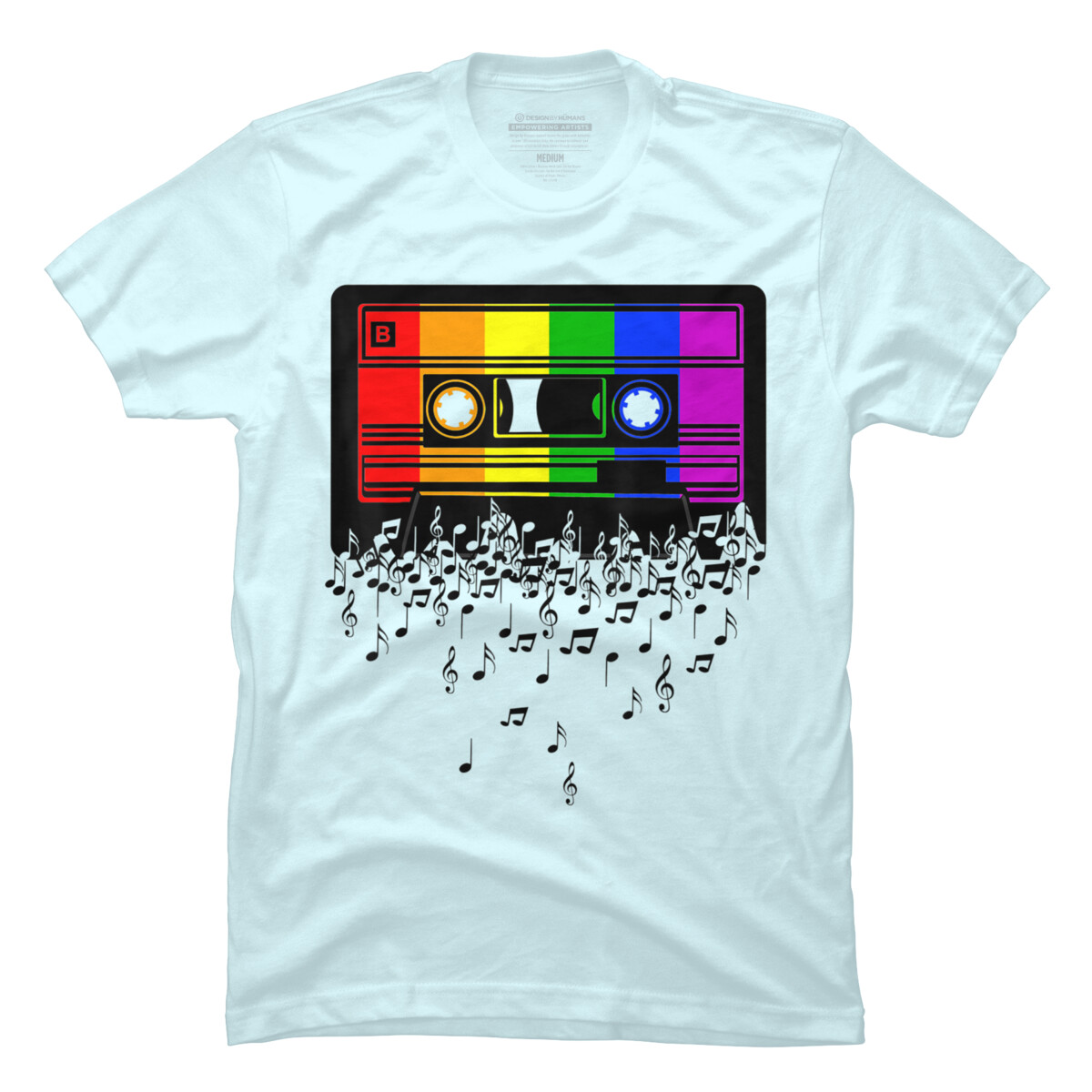 LGBT Pride Rainbow Flag Music Note Cassette Adult Light Blue Graphic ...