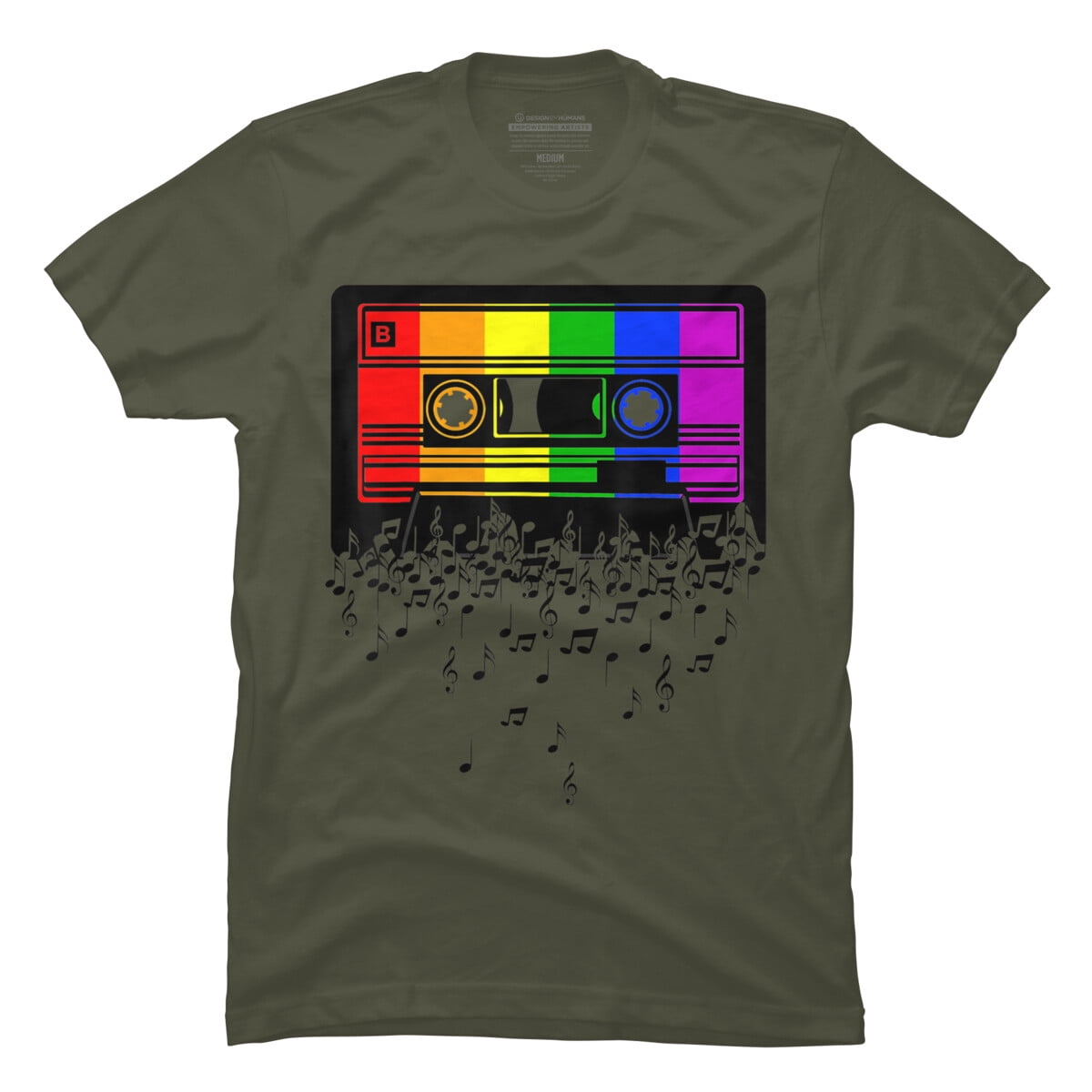 LGBT Pride Rainbow Flag Music Note Cassette Adult Military Green ...