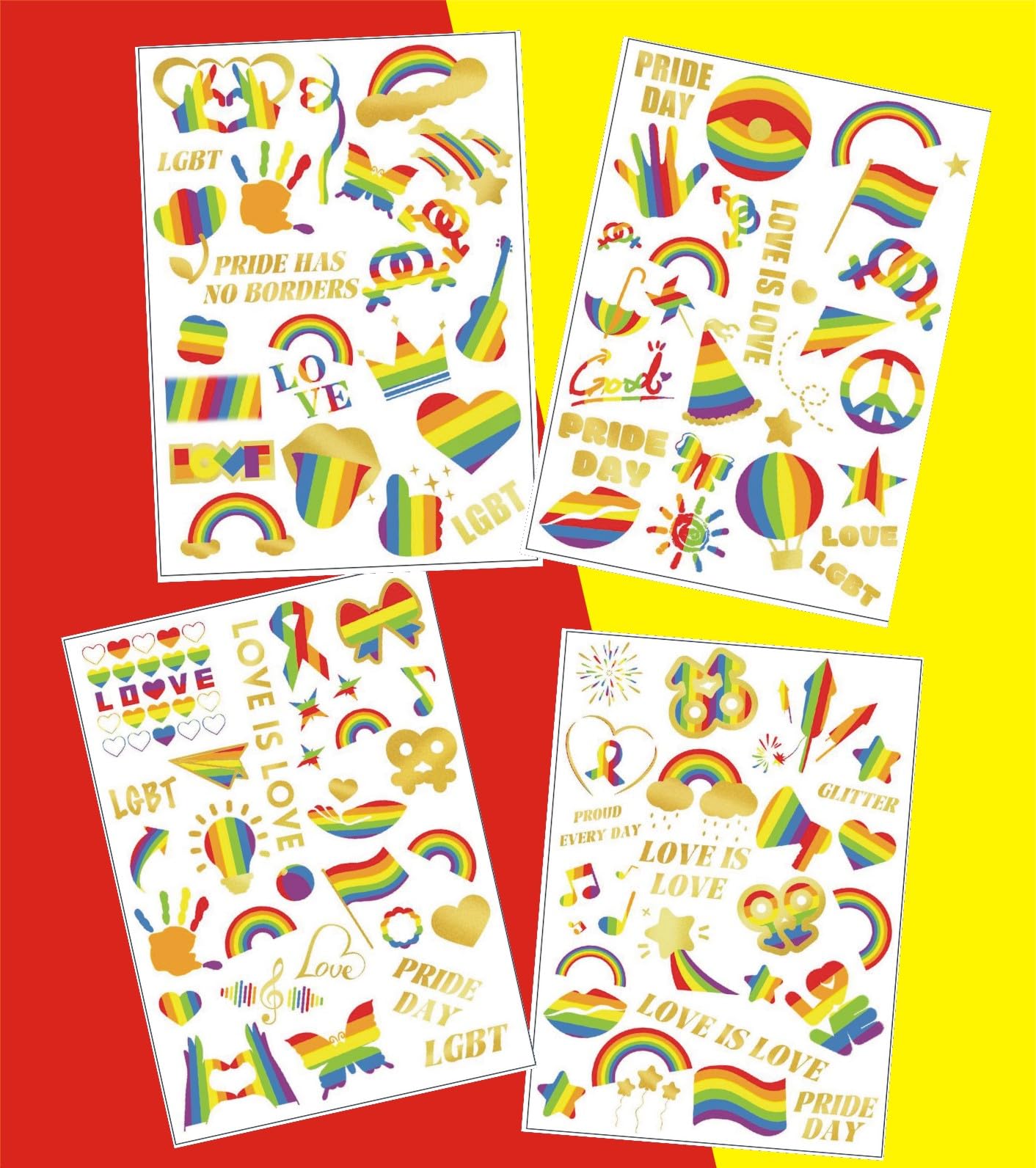 LGBT Pride Rainbow Temporary Tattoos Stickers Set, 4 Large Sheets ...
