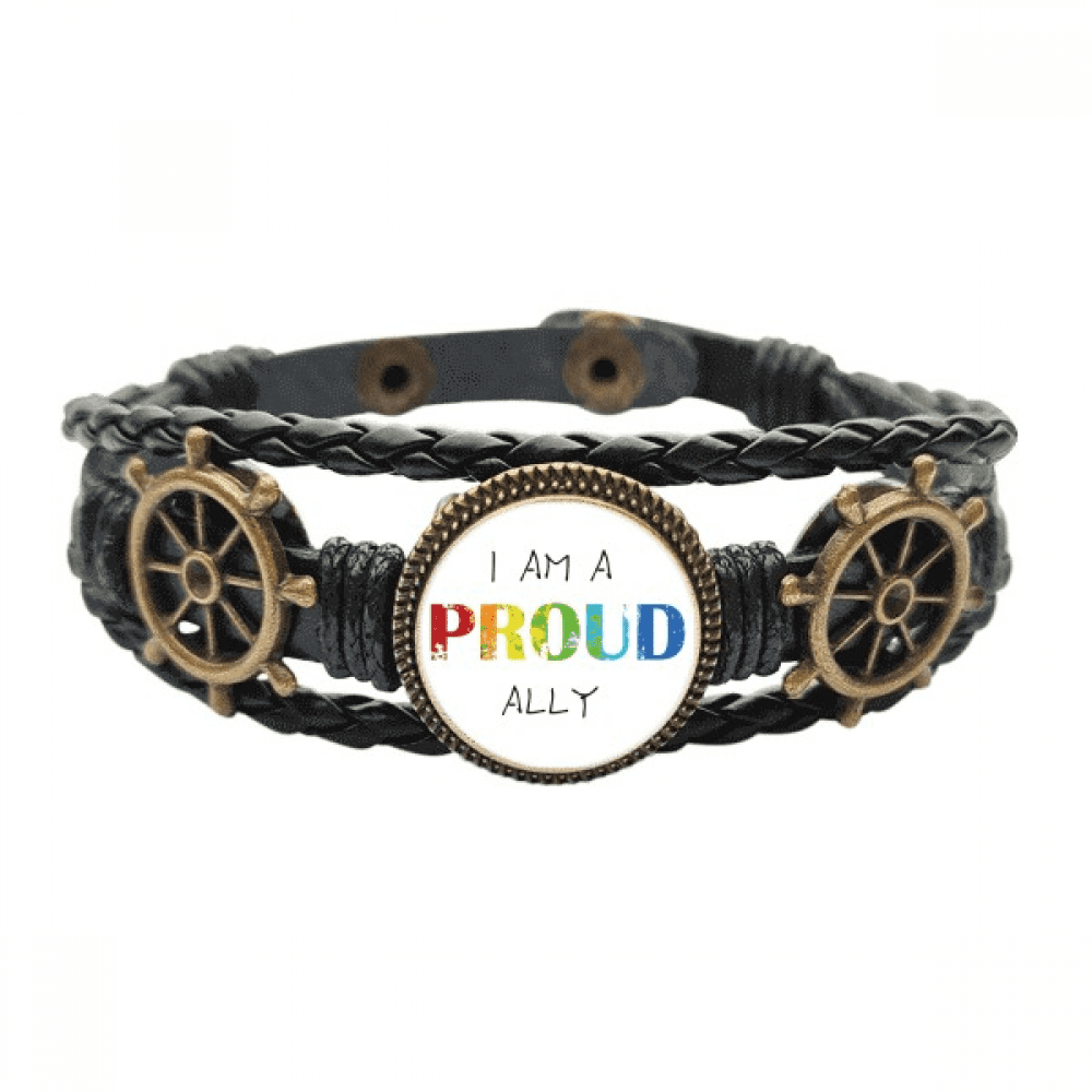 LGBT Rainbow Flag Proud Ally Leather Braided Ocean Bracelet Wristband ...