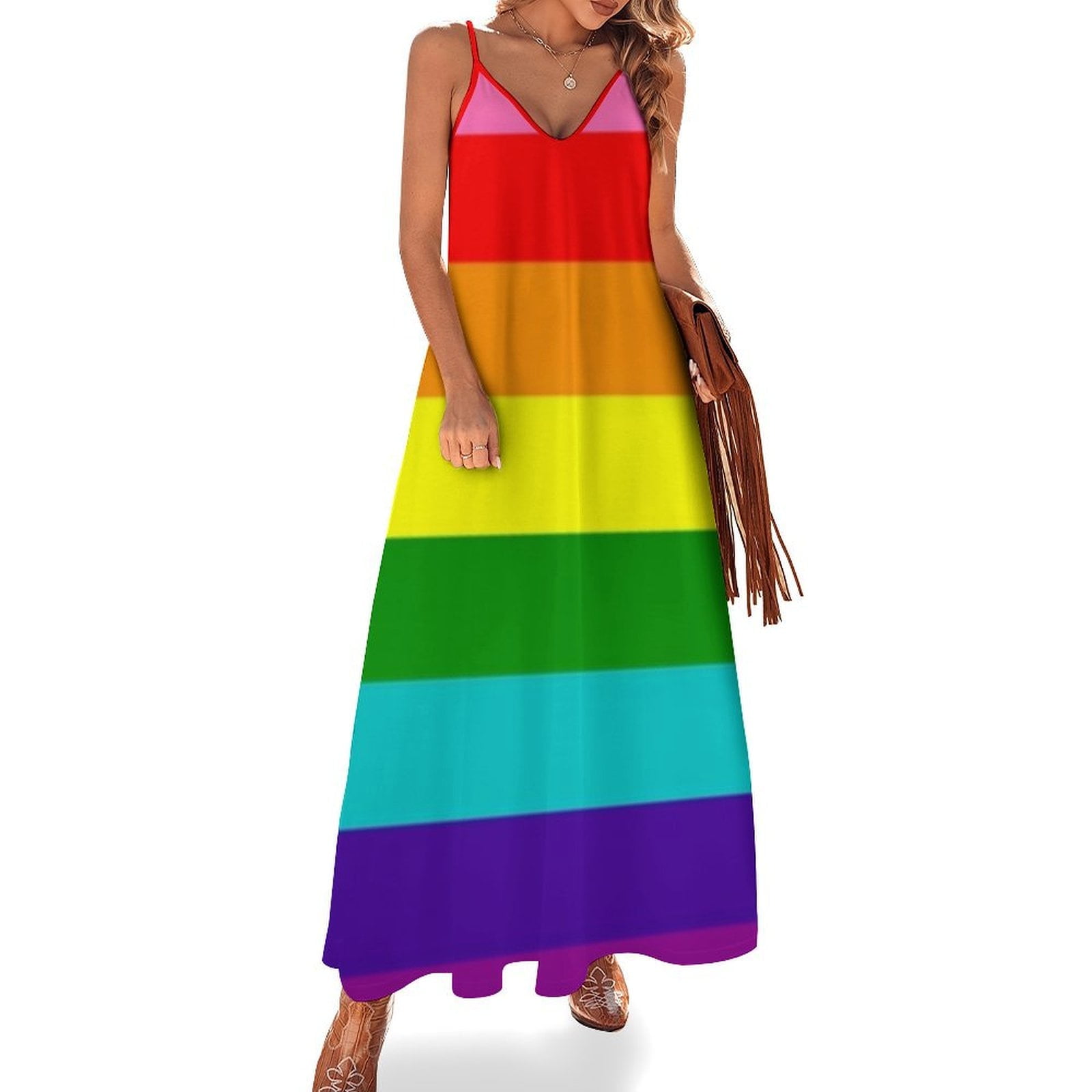 LGBT Rainbow G-ay Pride FlagSummer Sleeveless V Neck Dresses for Women ...