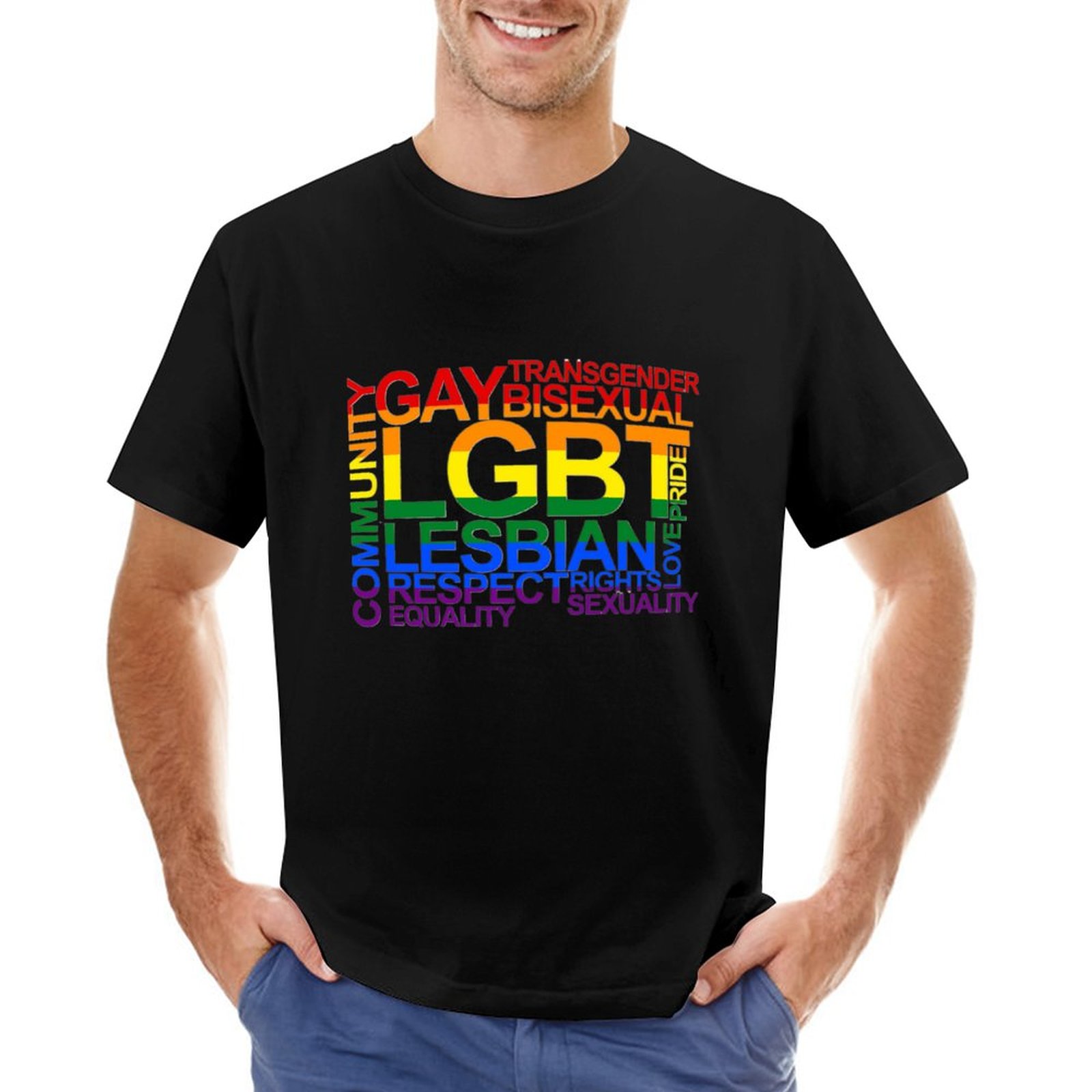 LGBT Word Cloud Vintage T-shirt Mens Cotton Classic Crewneck Short ...