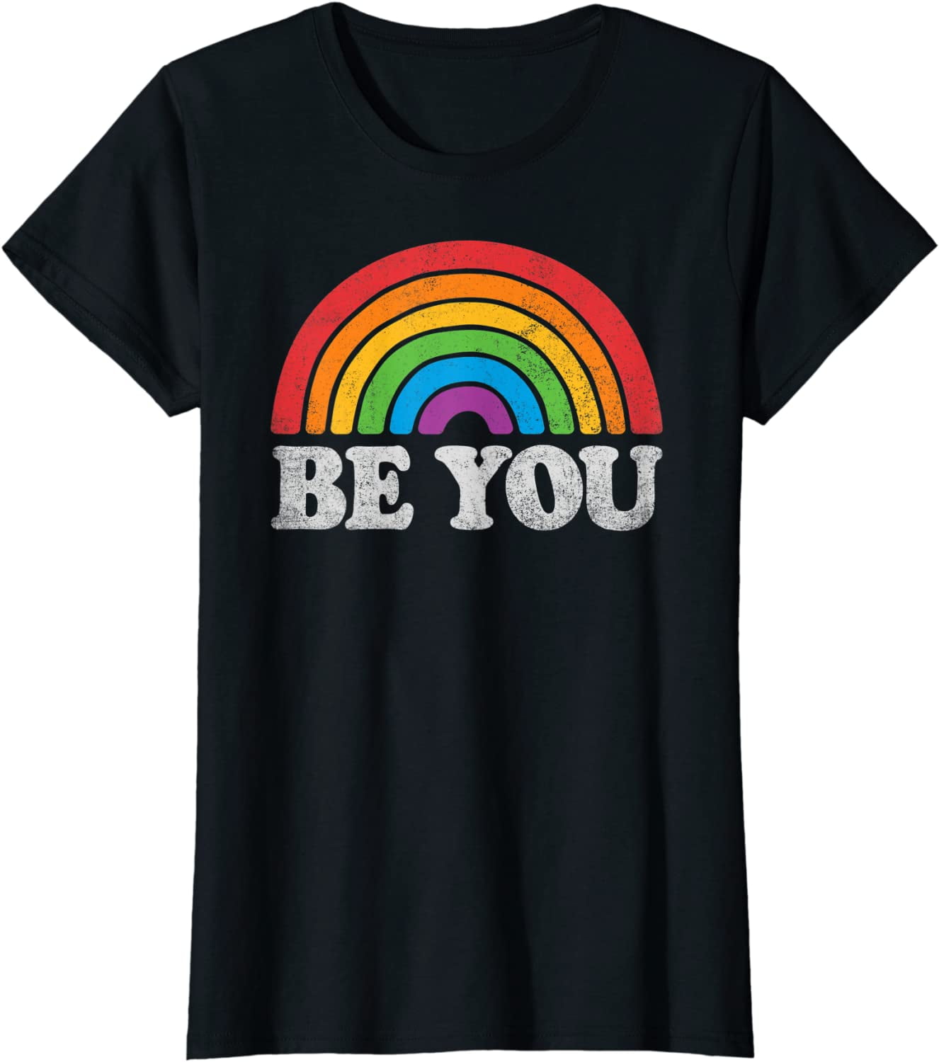 LGBTQ Be You Pride LGBT Ally Rainbow Flag Retro Vintage Casual T-Shirt ...