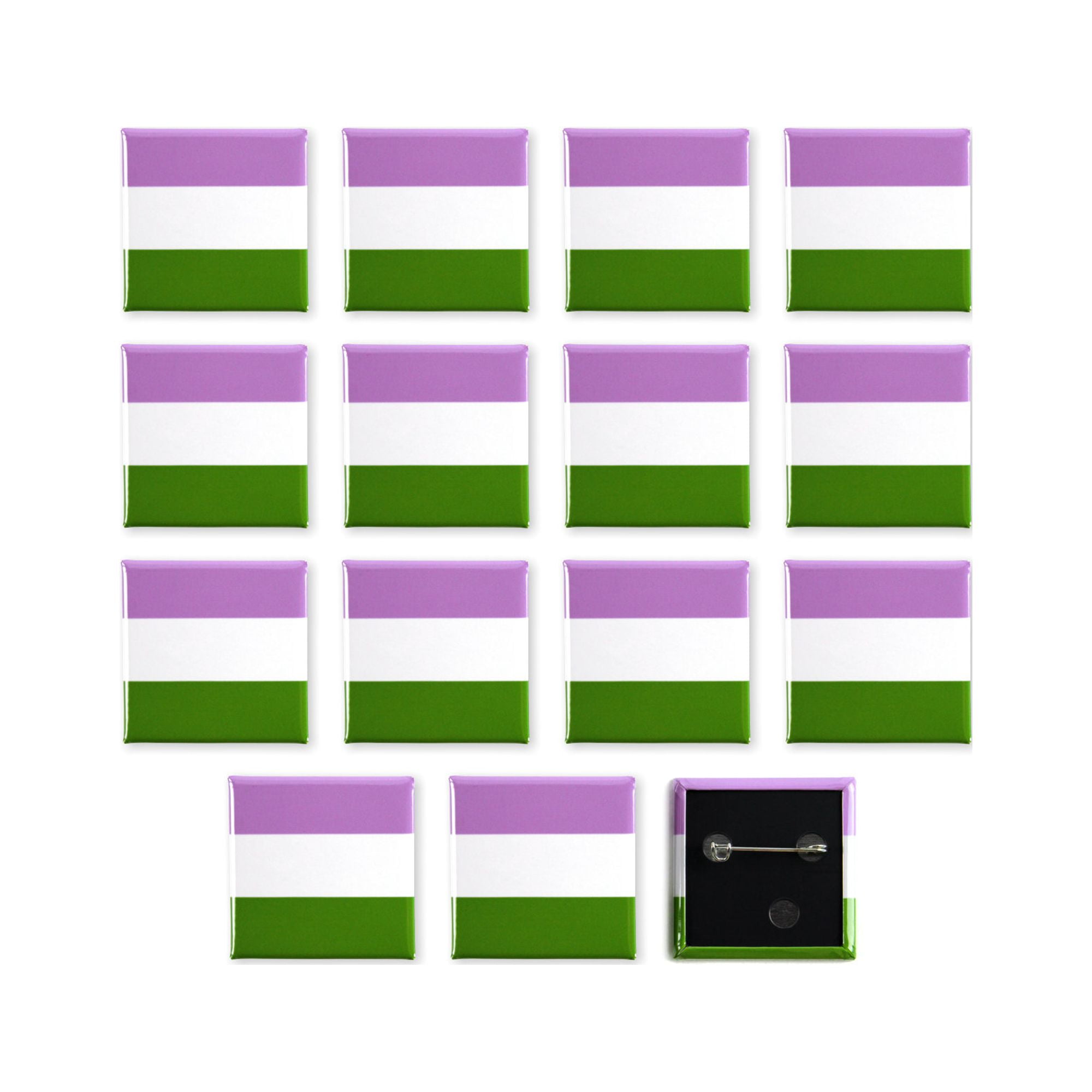 LGBTQ+ Genderqueer Pride Flag Pinback Buttons - 1.5 Inch Square - 15 ...