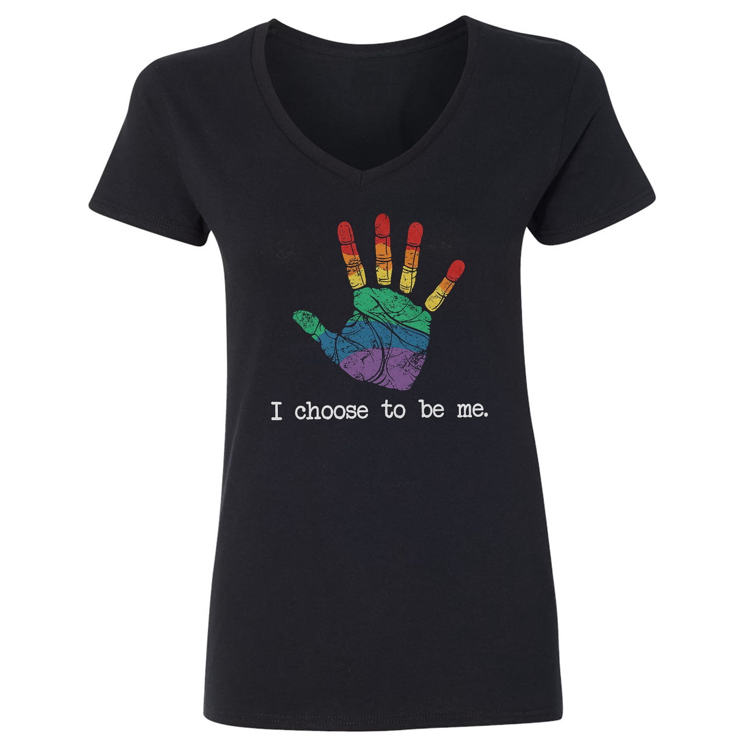 LGBTQ Hand Print - I Choose To Be Me Gay Pride Month Ladies' V-Neck ...