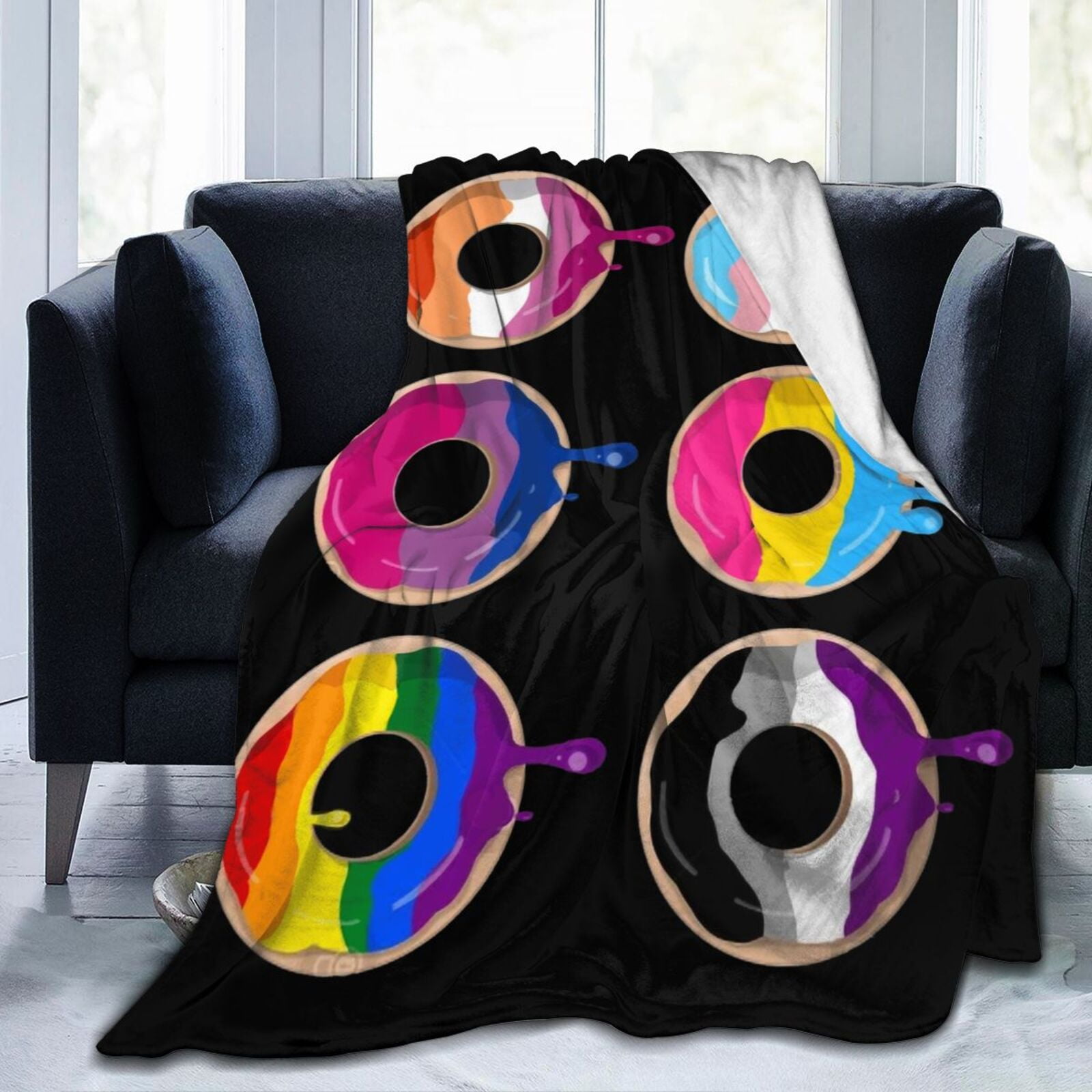 LGBTQ Pride Donuts Throw Blanket Soft Cozy Warm Durable Fuzzy Flannel ...