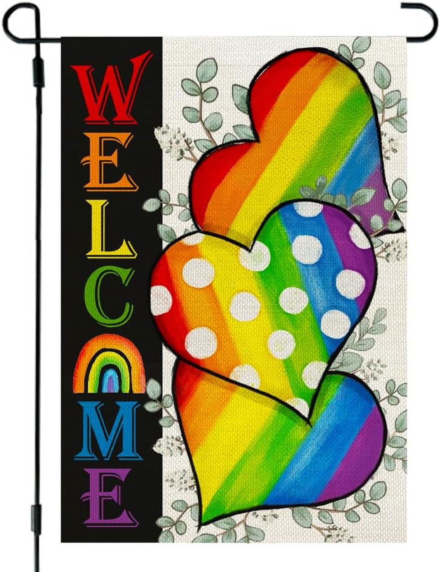 LGBTQ Pride Garden Flag Rainbow Hearts 12x28 inch Double Sided Small ...