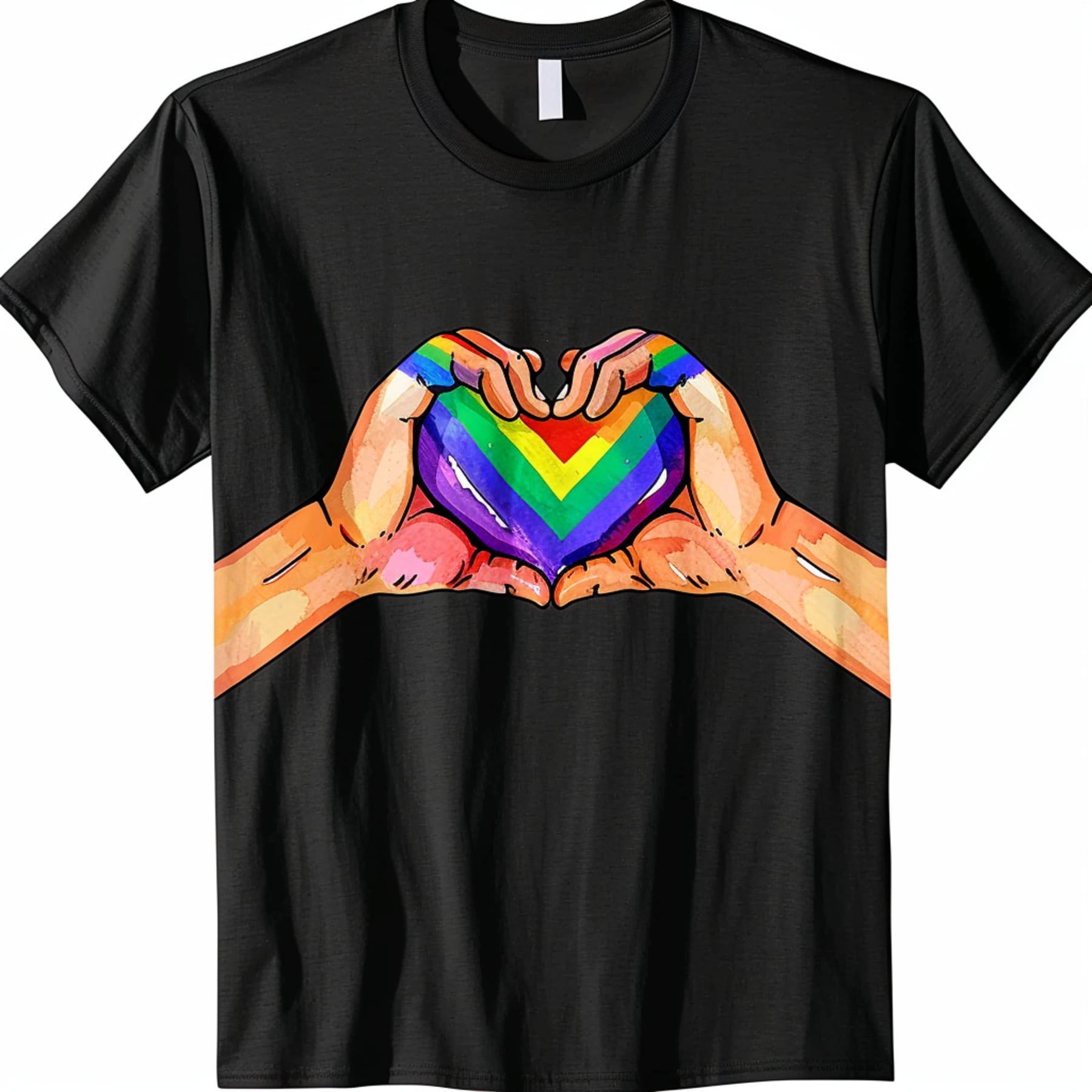 Lgbtq Pride Heart Hands Rainbow Graphic Design Black Tshirt Realistic