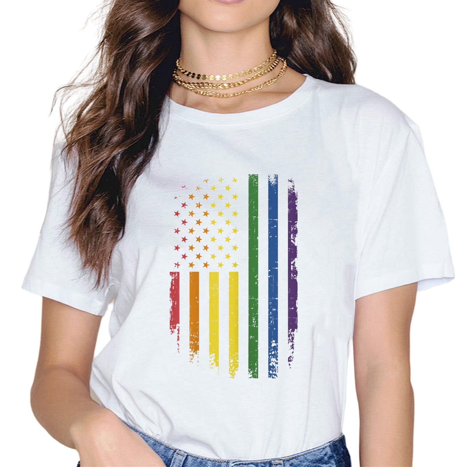 LGBTQ Pride Month US American Rainbow Flag Fashion Short Sleeve Casual ...