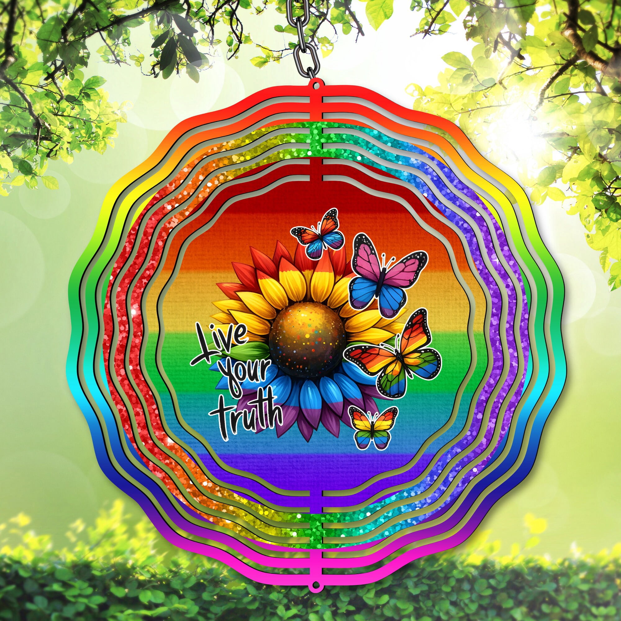 LGBTQ Pride Rainbow Sunflower Butterfly Wind Spinner Outdoor Garden ...