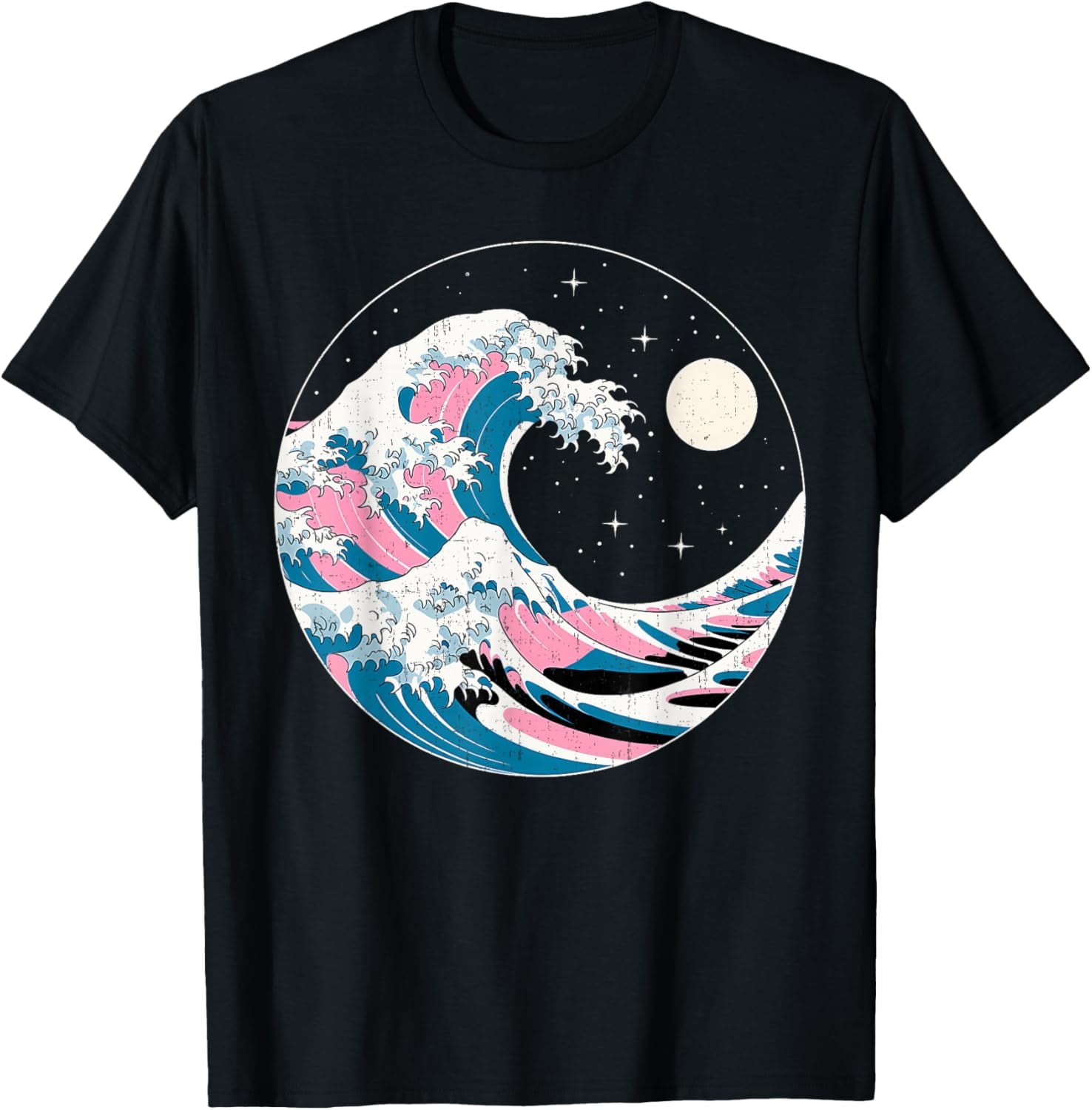 LGBTQ Pride Wave in Japanese Style Under Starry Night Moon T-Shirt Tops Tee - Walmart.com