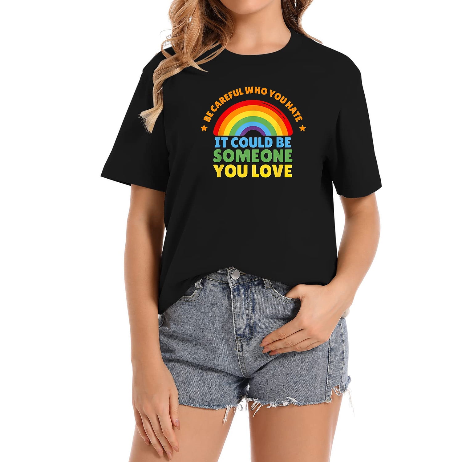 LGBTQ+ Proud Day Rainbow Gay Pride Spread Love All Women's Graphic Tees ...