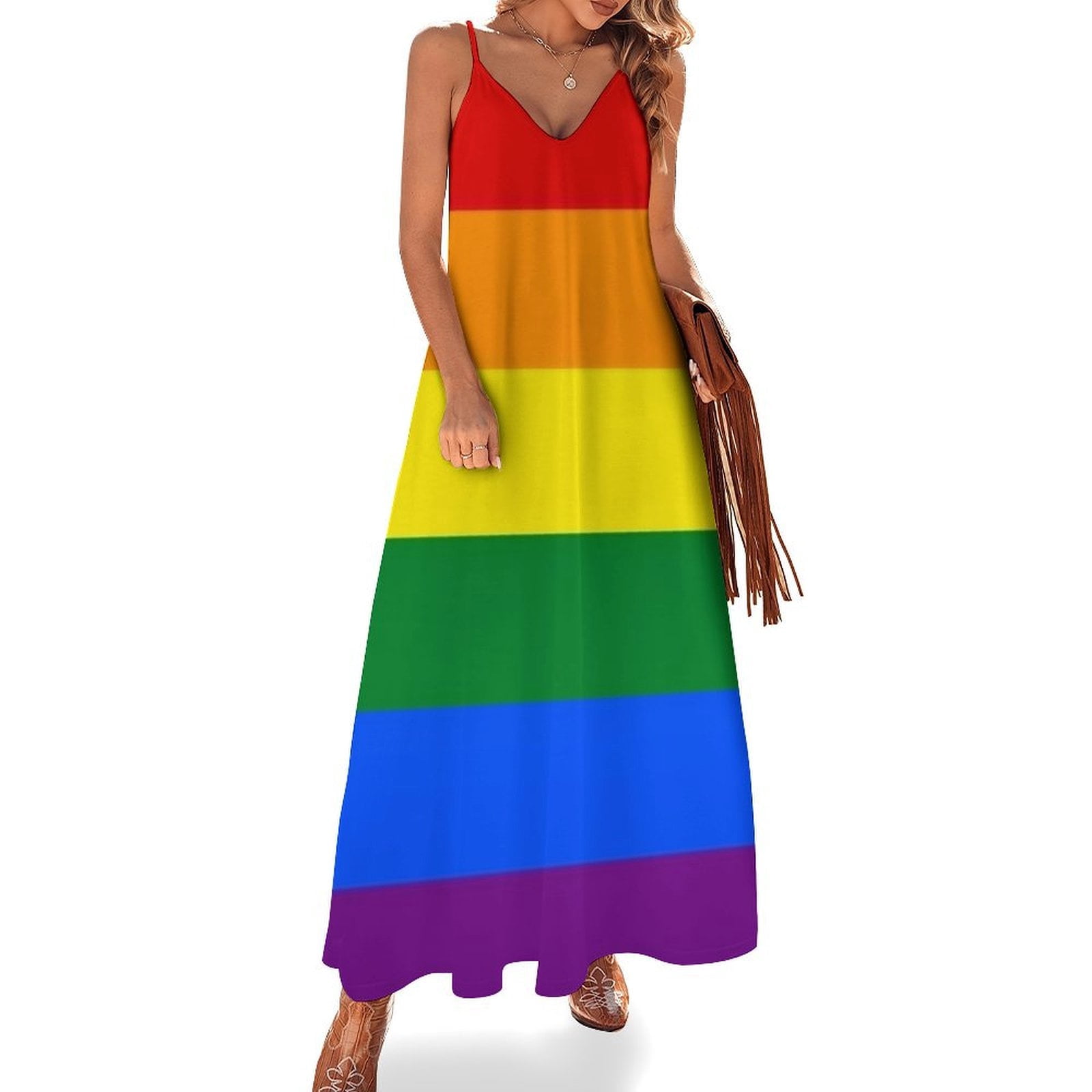 LGBTQ Rainbow G-ay Pride FlagSummer Sleeveless V Neck Dresses for Women ...