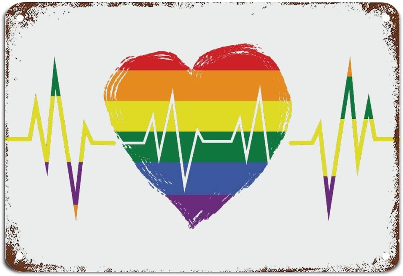 LGBTQ Rainbow Gay Lesbian Pride Aluminum Metal Sign Rainbow Heart ...