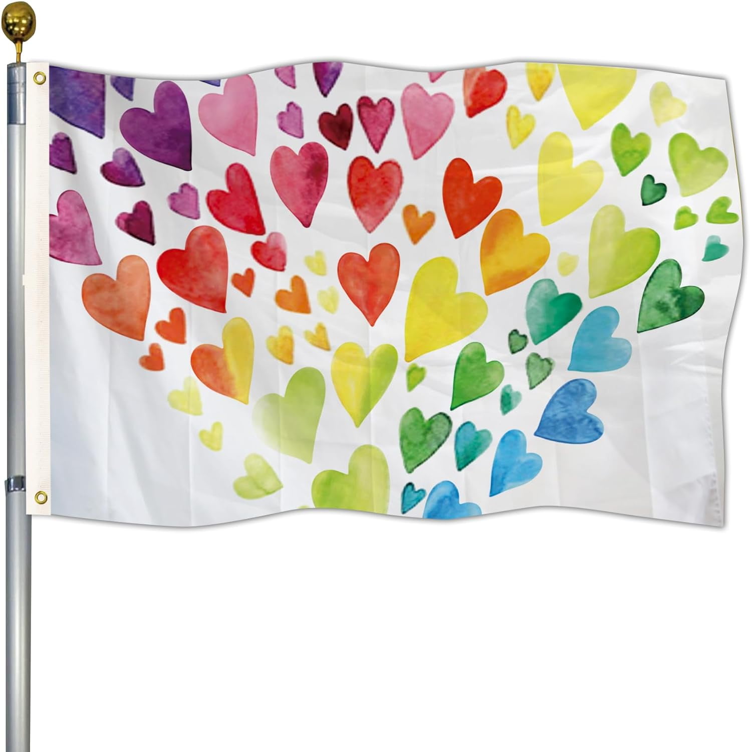 LGBTQ Rainbow Gay Pride Flags 3x5 ft Love Heart Outdoor Flag with 2 ...