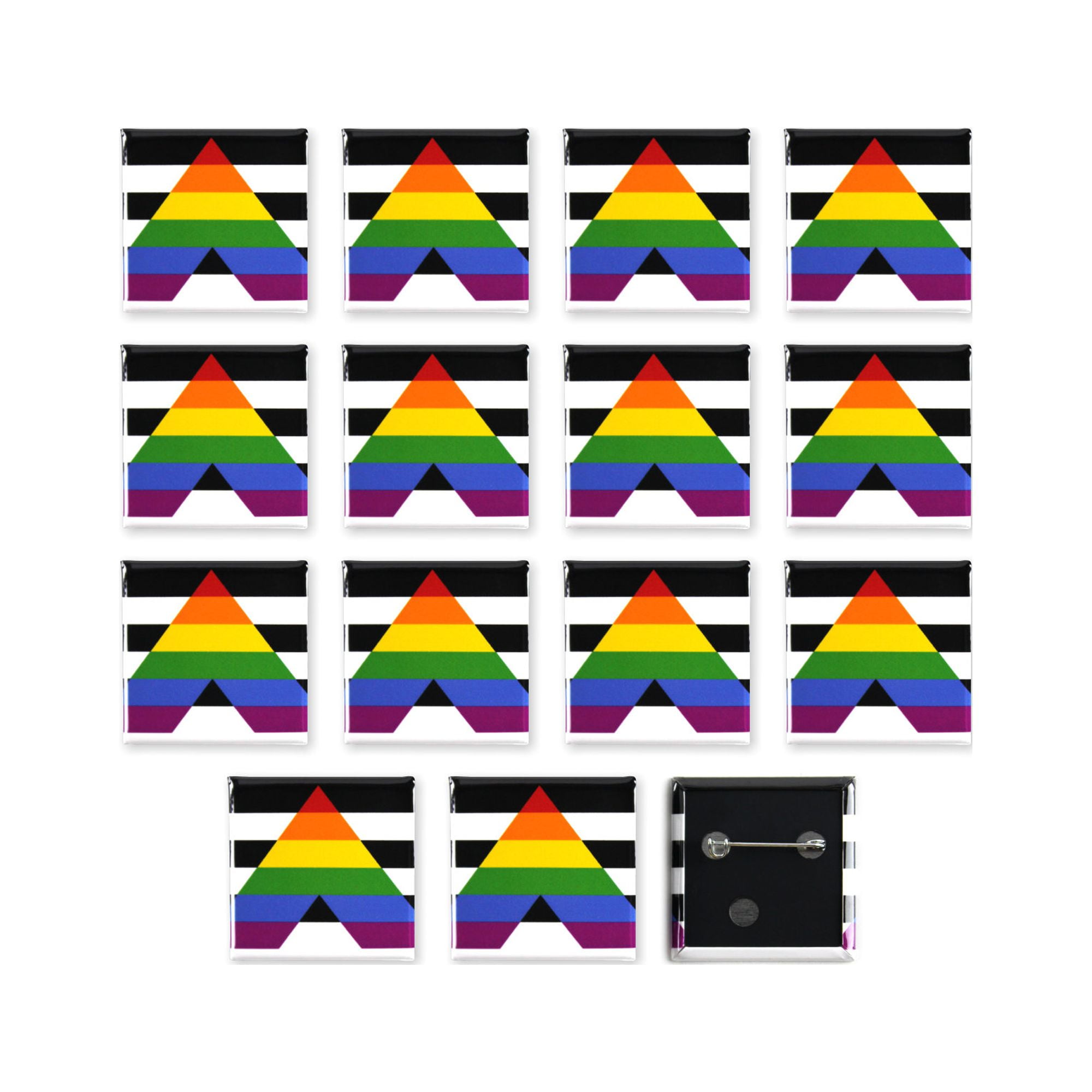 LGBTQ+ Straight Ally Pride Flag Pinback Buttons - 1.5 Inch Square - 15 ...