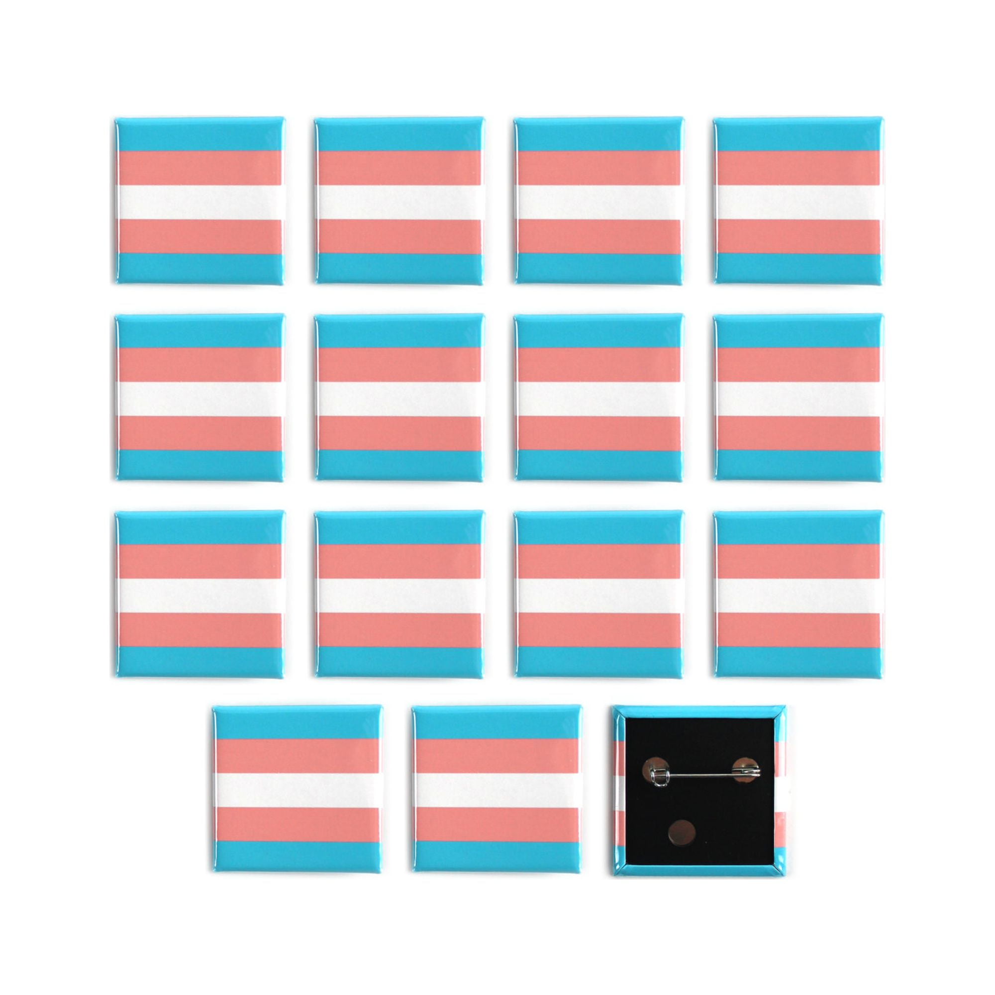 LGBTQ+ Transgender Pride Flag Pinback Buttons - 1.5 Inch Square - 15 ...