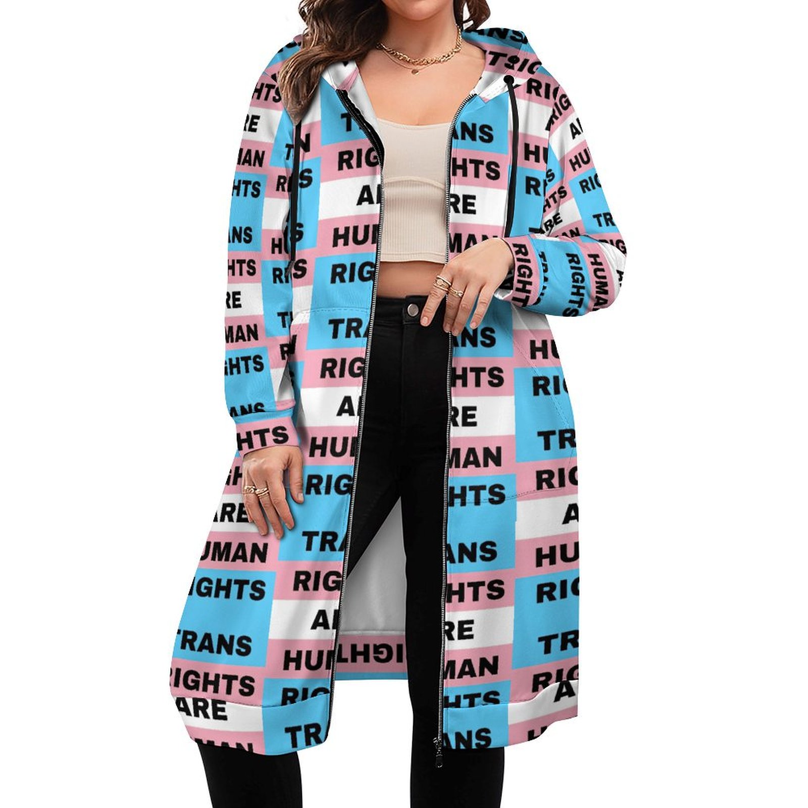 LGBTQ Transgender Trans Rights Human Flag Women's Long Hoodies Zippered ...
