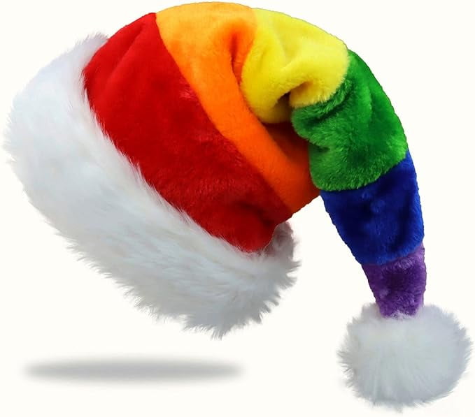 LGBTQIA Gay Faux Fur Rainbow Santa Hat - Walmart.com