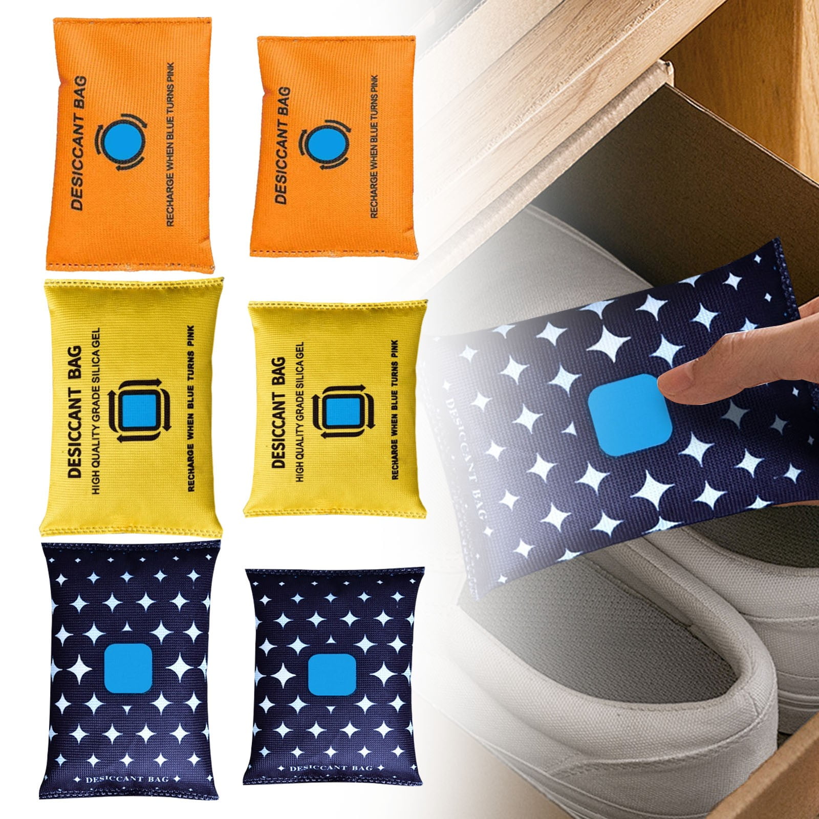 LGCASL Yellow Dehumidifier Bag, 100G Reusable Dehumidifier Bags Car for ...