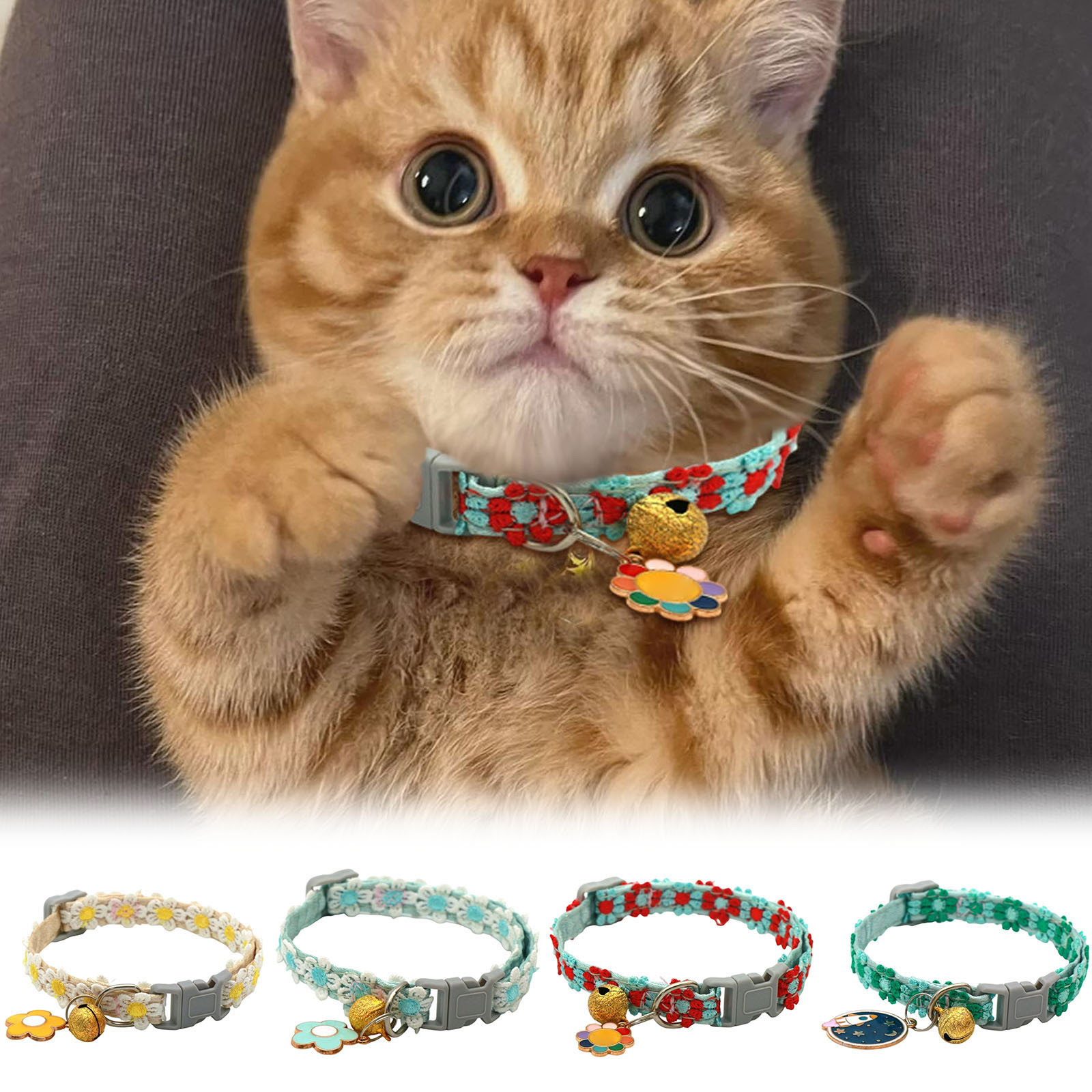 LGDBO 4 Pack Breakaway Cat Collars with Bell Flower Pendant Kitty ...