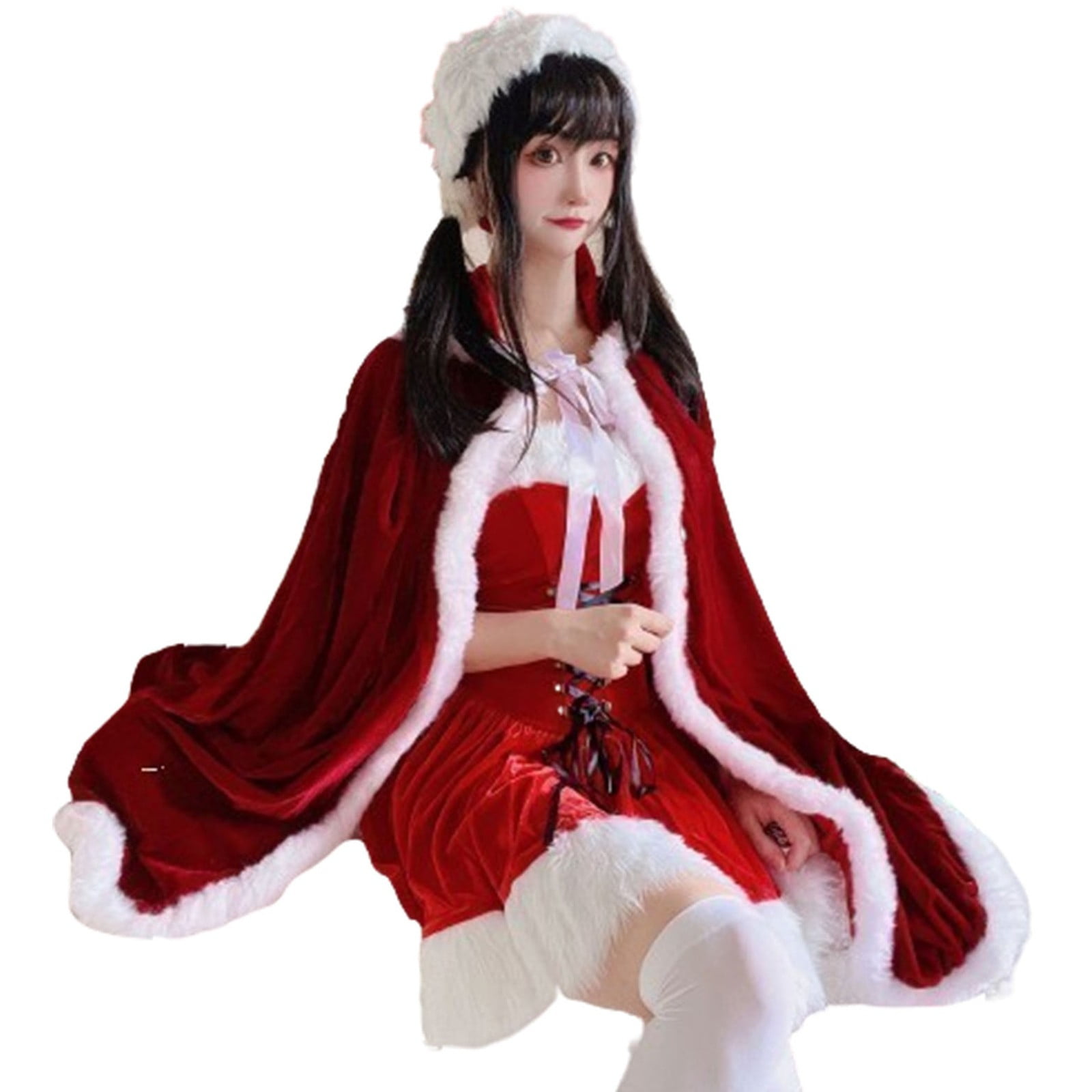 LGDBO Christmas Outfits for Women - Sexy Christmas Dress with Cape Velvet Santa Cos Xmas ...