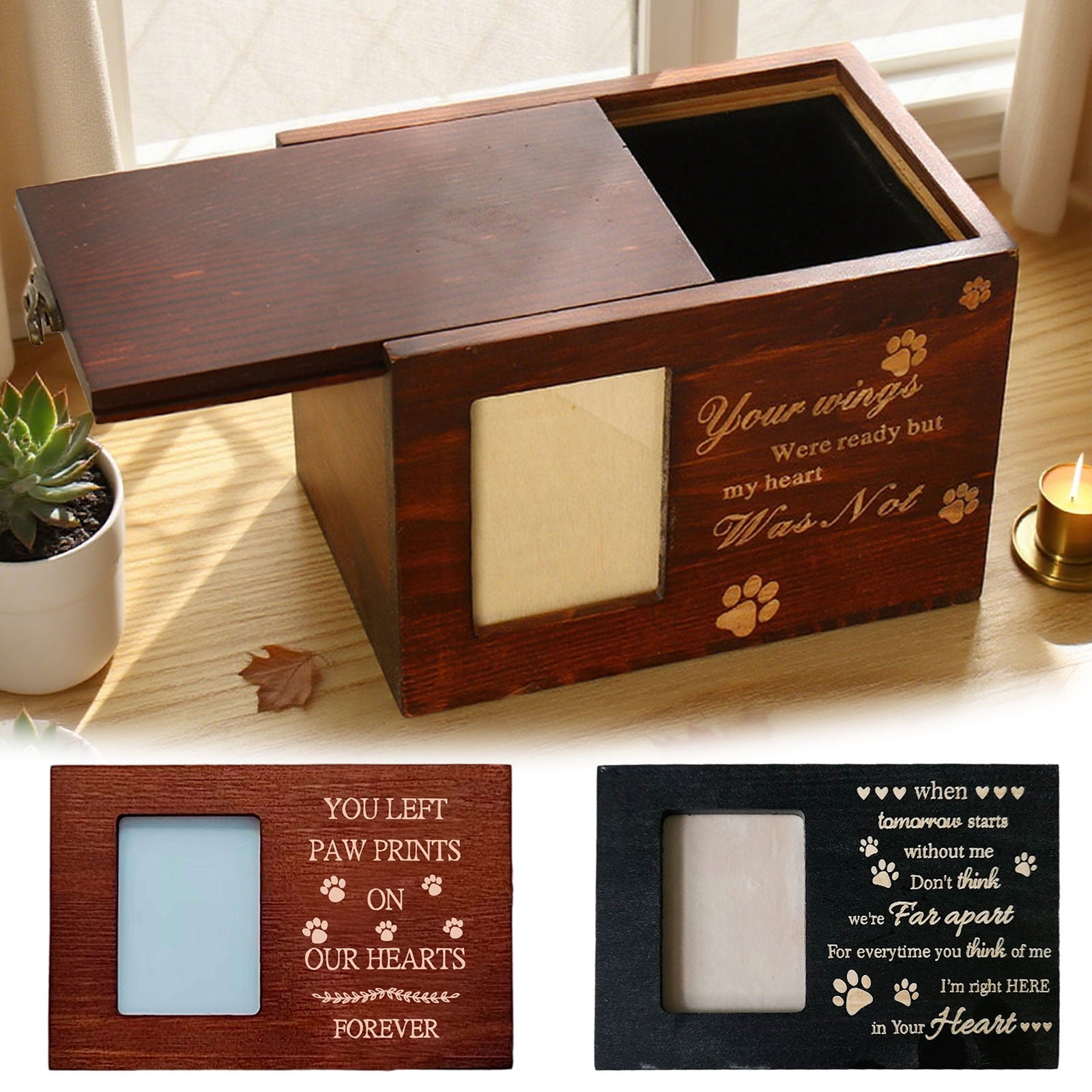 LGDBO Pet Memorial Urns for Dog or Cat Ashes, Wooden Funeral Cremation ...