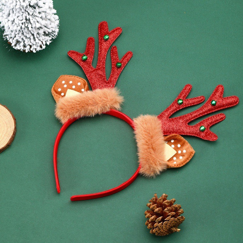 LGDBO Reindeer Antler Headband, Plush Deer Ears and Antlers Hairband ...