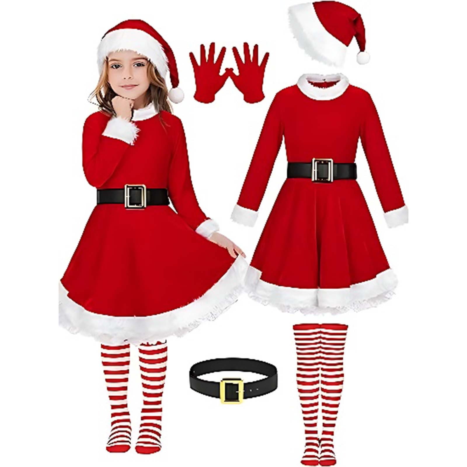 LGDBO Women's Christmas Dress Cost-ume Santa Claus Set Velvet A-Line ...
