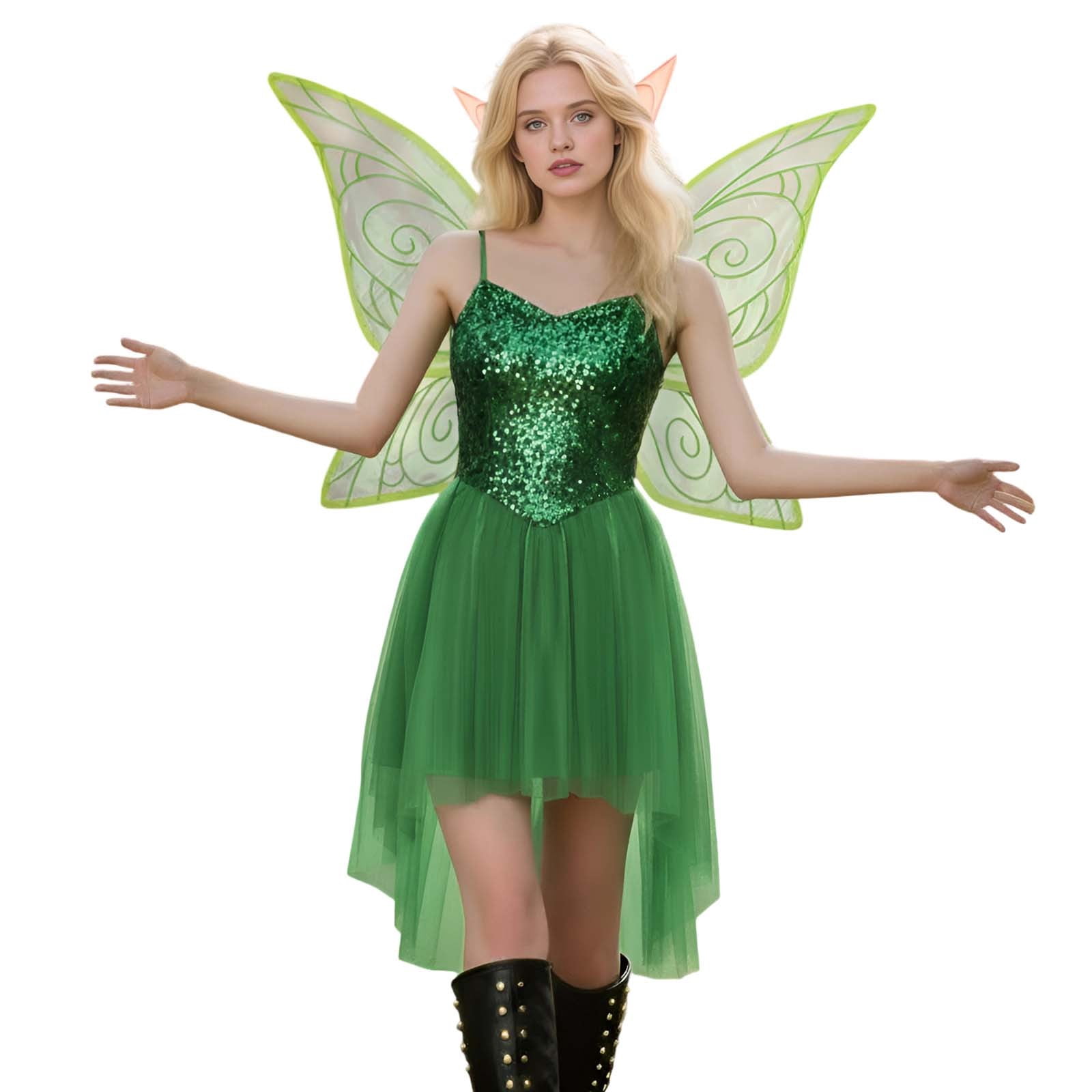 LGDBO Women's Fairy Cost-ume with Wings Christmas Forest Mini Dress ...