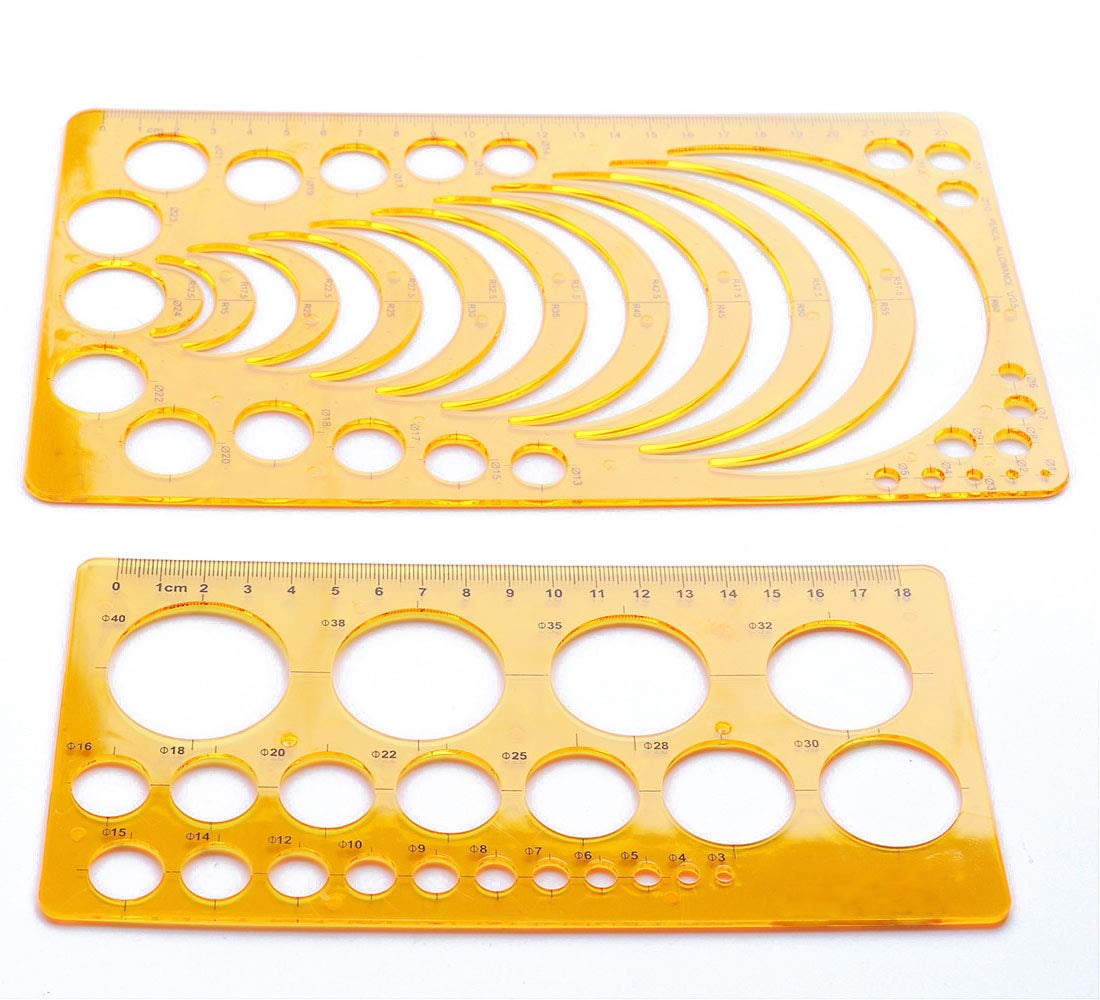 LGEGE 2 Pcs Clear Orange Plastic Geometric Math Tool Radius Arc Master ...