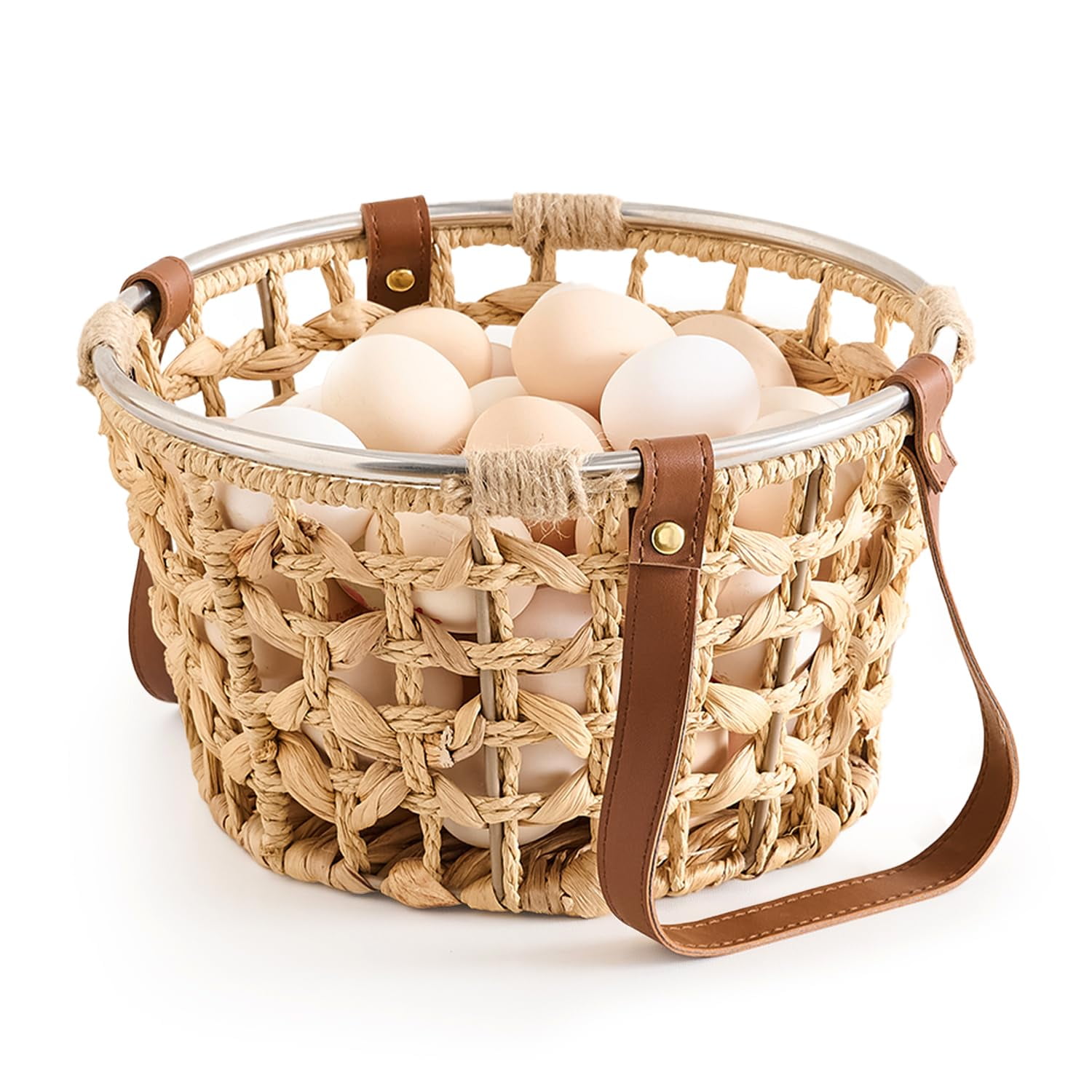 LGENHOOM Farmhouse Water Hyacinth Egg Baskets for Collecting Fresh Eggs Handmade Wicker Egg ...