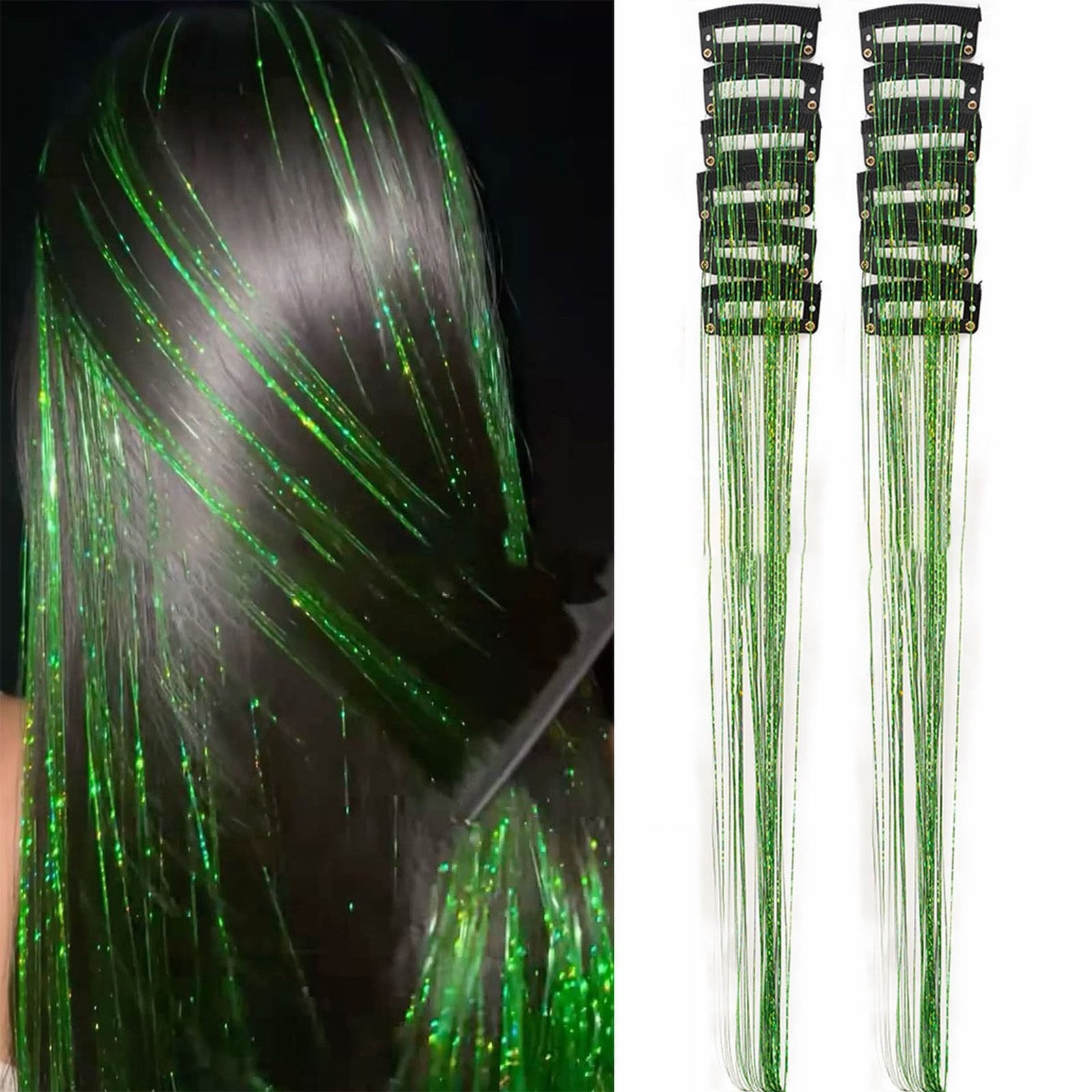 LGHDIWN 12-Piece Clip-In Rainbow Hair Extensions Kit - 20 Inch Glitter ...