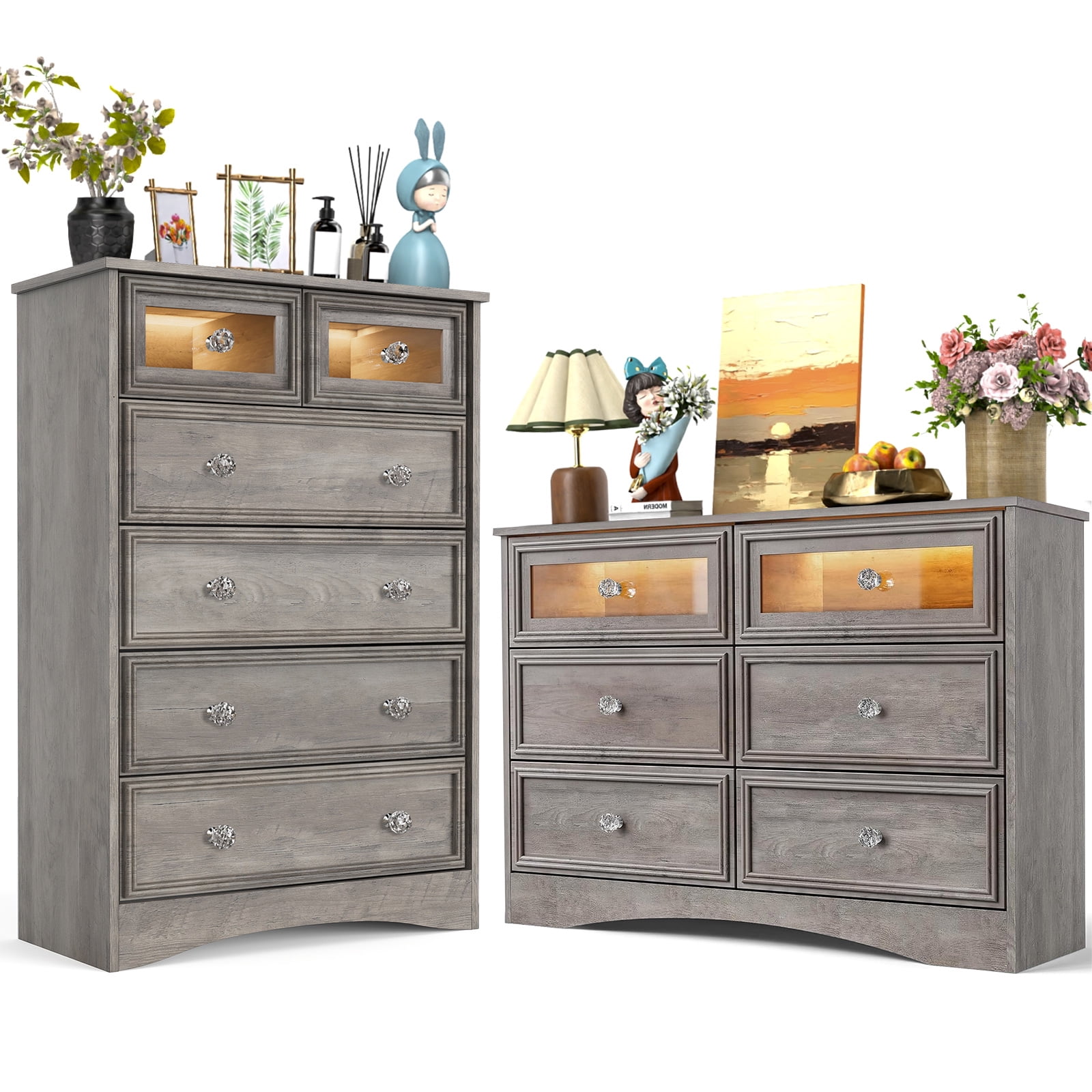 LGHM 2 Piece Bedroom Dresser Set, 6 Drawer Chest Vertical Dresser & 6 ...