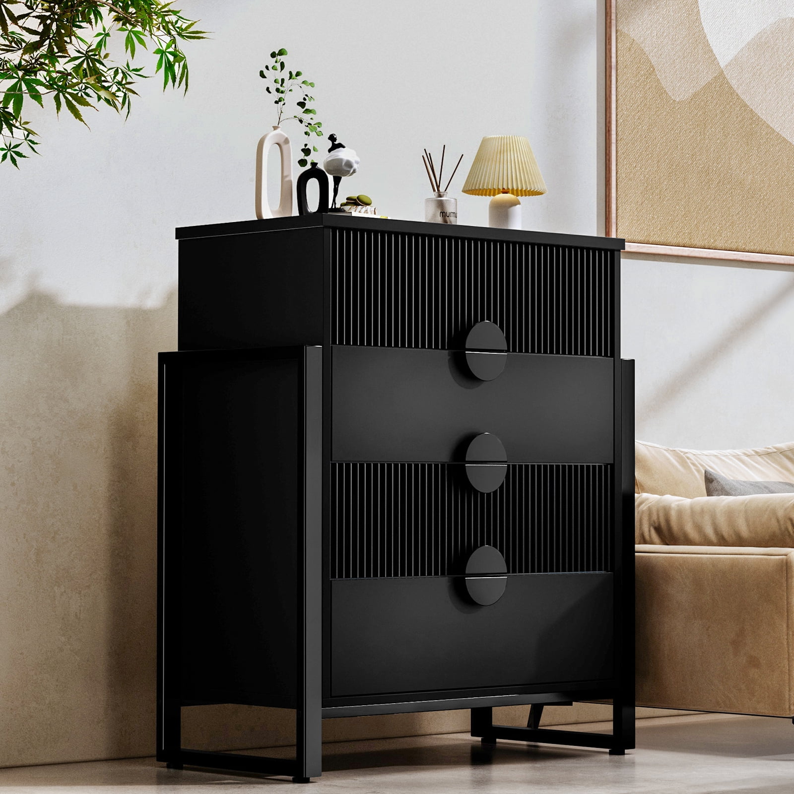 LGHM 4 Drawer Dresser, Modern Fluted Chest of Drawers for Bedroom ...