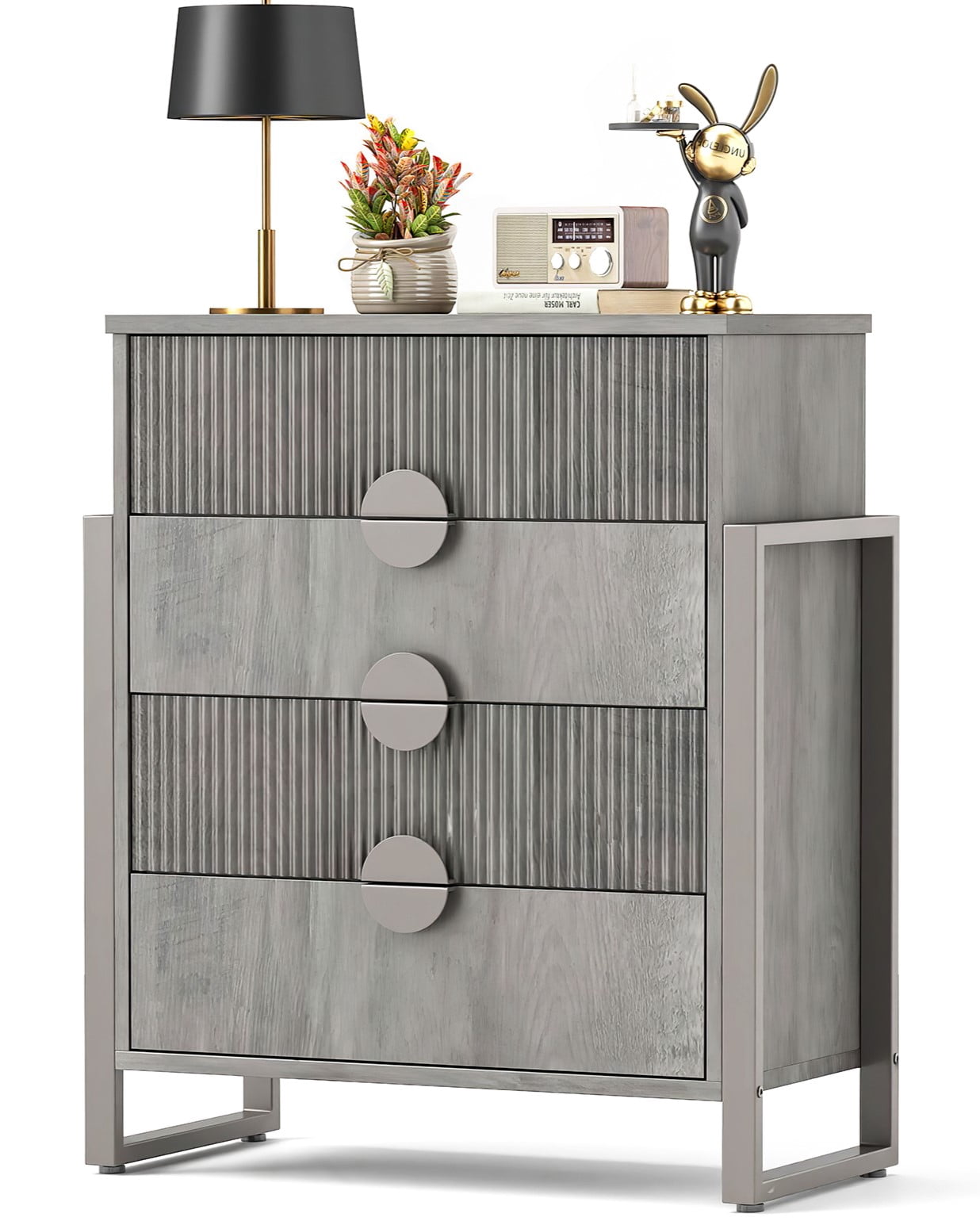 LGHM 4 Drawer Dresser, Modern Fluted Chest of Drawers for Bedroom ...