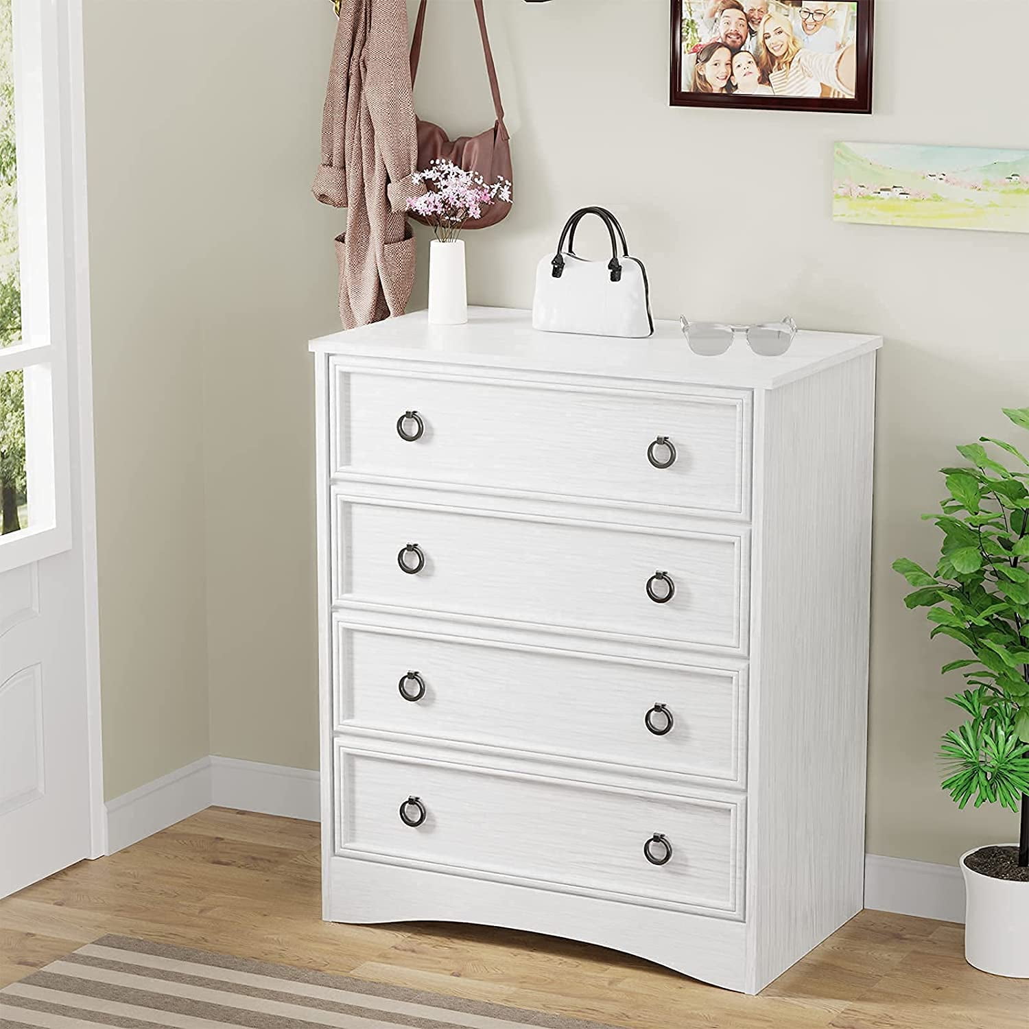 LGHM 4 White Drawer Dresser,Modern Wood Chest Dresser for Bedroom ...