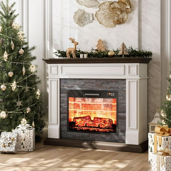 LGHM 44" Electric Fireplace with Mantel, Portable Freestanding Wood ...
